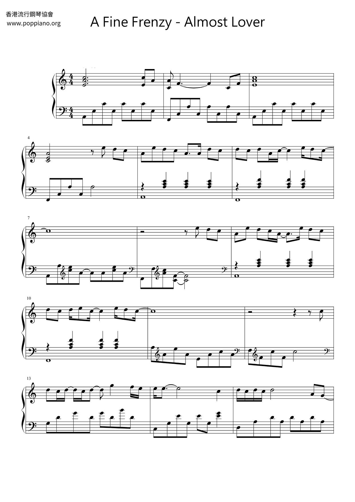 A Fine Frenzy-Almost Lover Sheet Music pdf, - Free Score Download ★