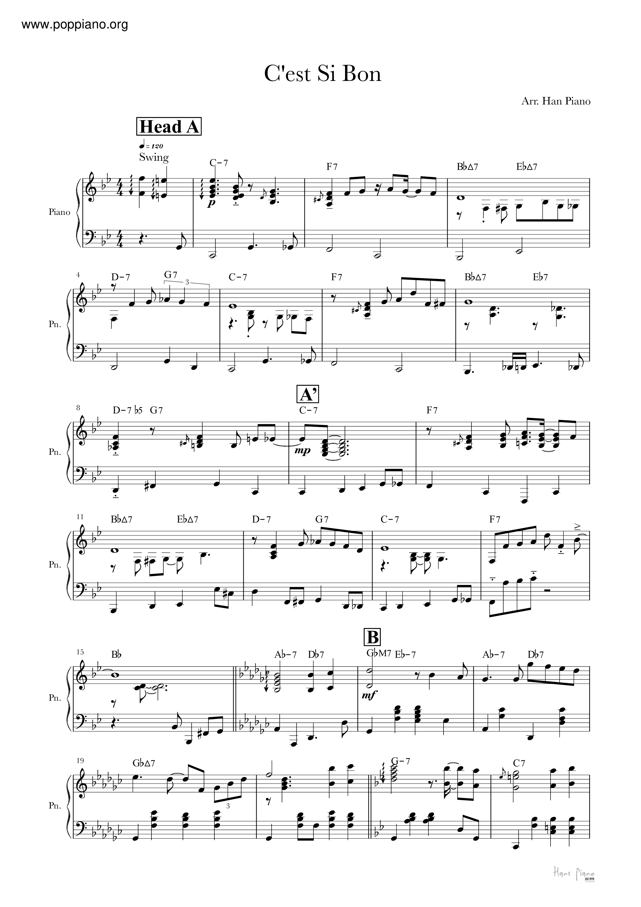 ★C'est Si Bon- PDF無料ピアノ譜 gakufu - 香港ポップピアノ協会 ★