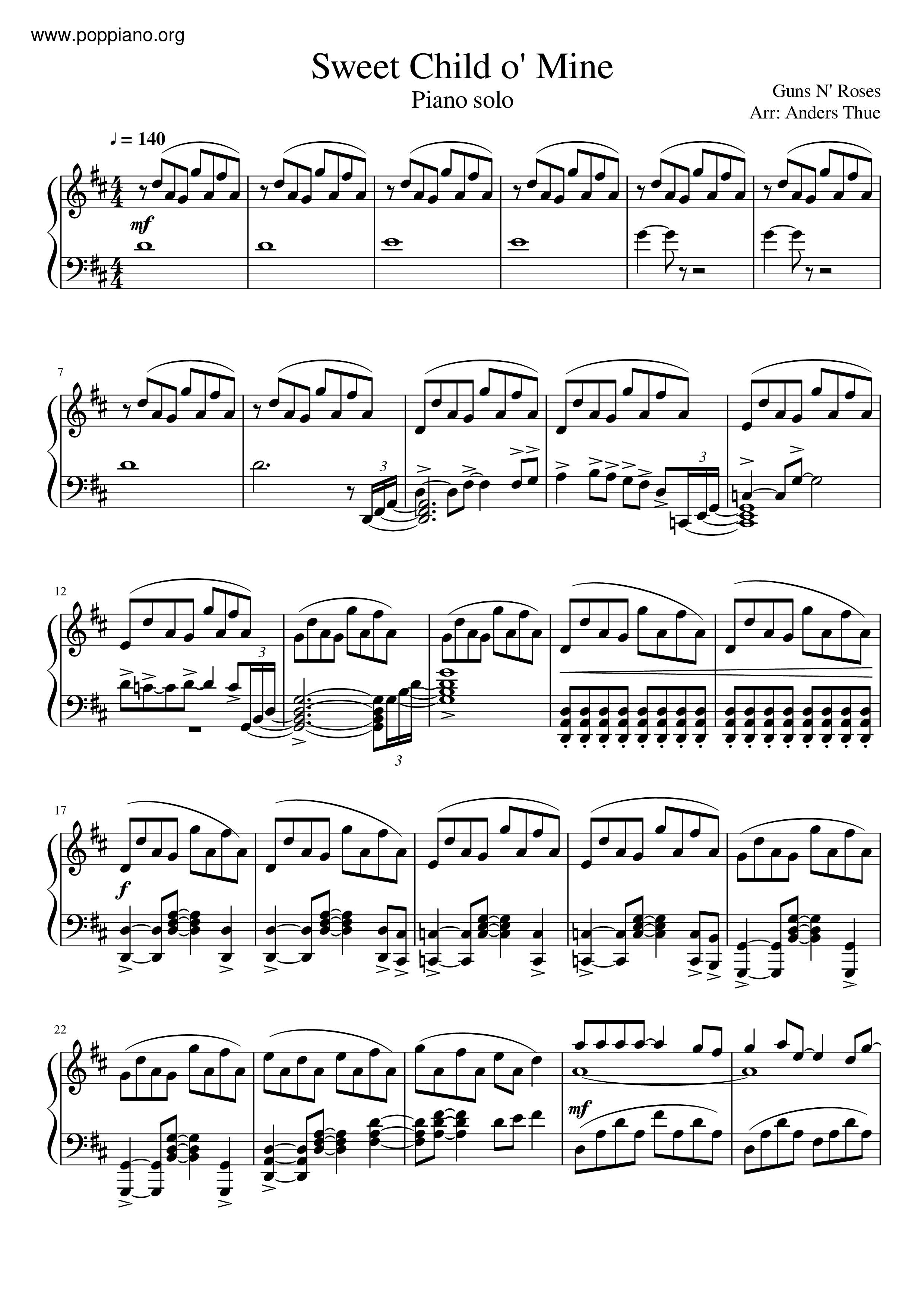 Guns N' Roses-Sweet Child O' Mine Sheet Music pdf, - Free Score Download ★