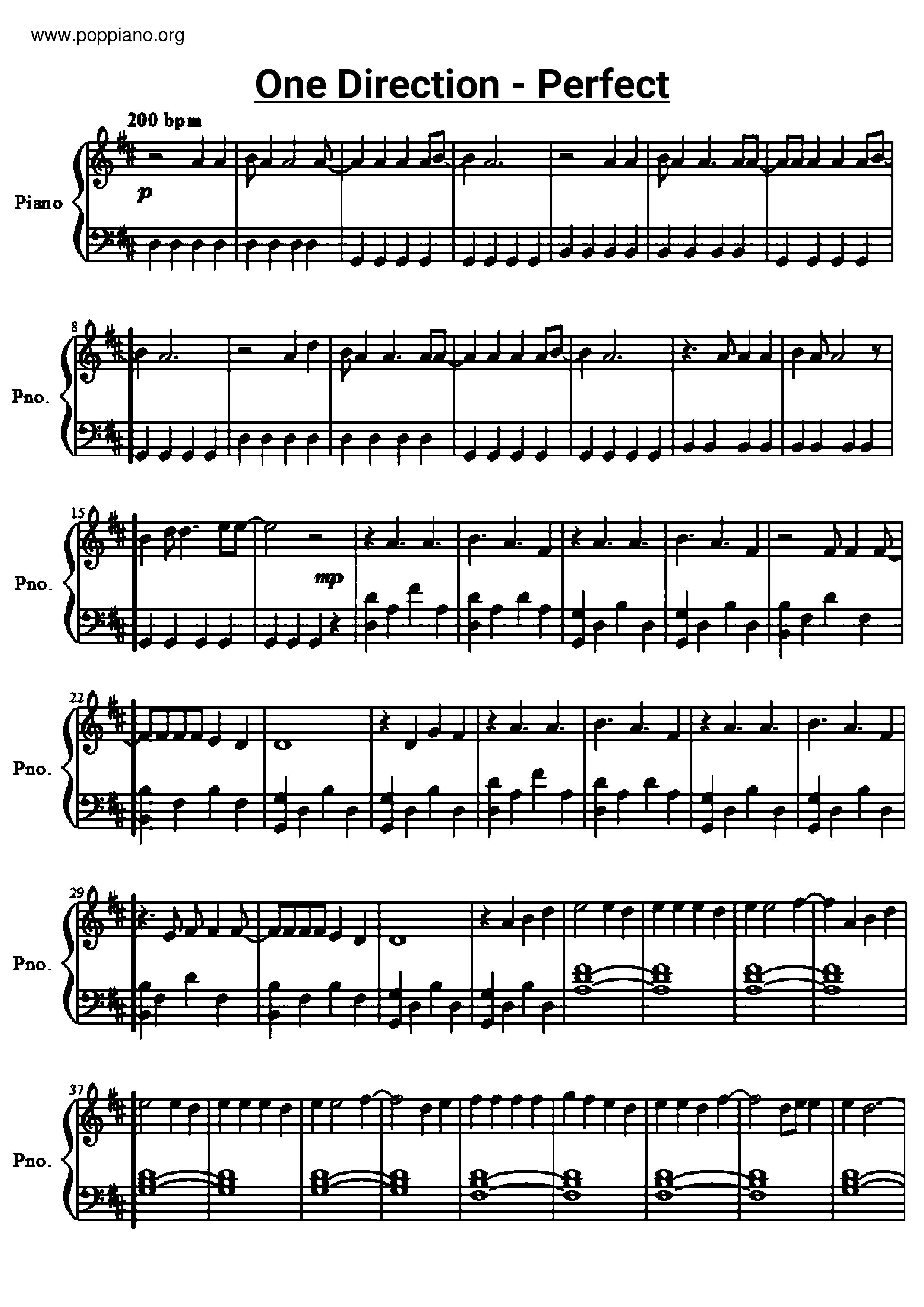 One Direction-Perfect 琴譜/五線譜pdf-香港流行鋼琴協會琴譜下載 ★