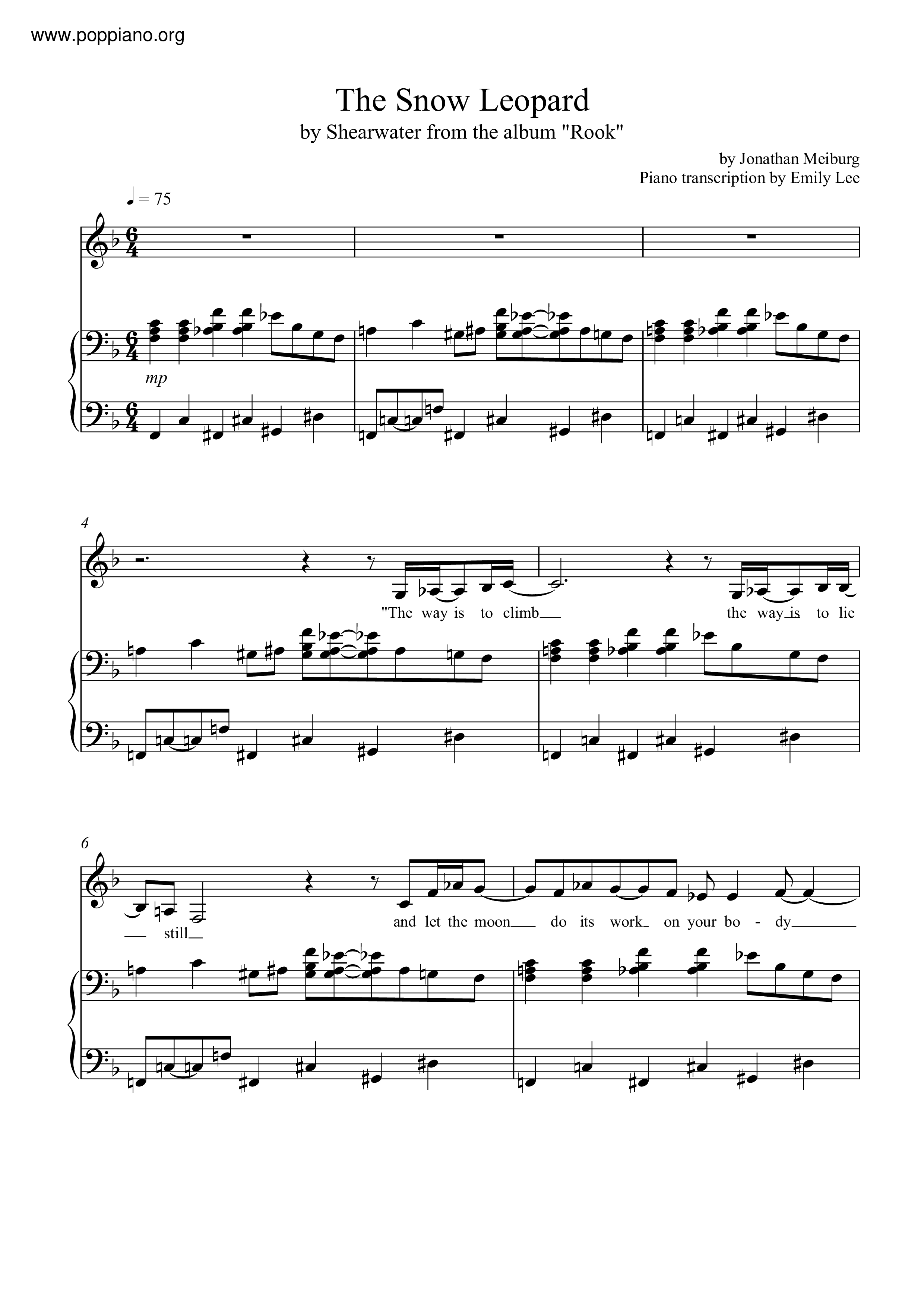 ★Shearwater - The Snow Leopard ピアノ譜pdf- 香港ポップピアノ協会 無料PDF楽譜ダウンロード gakufu