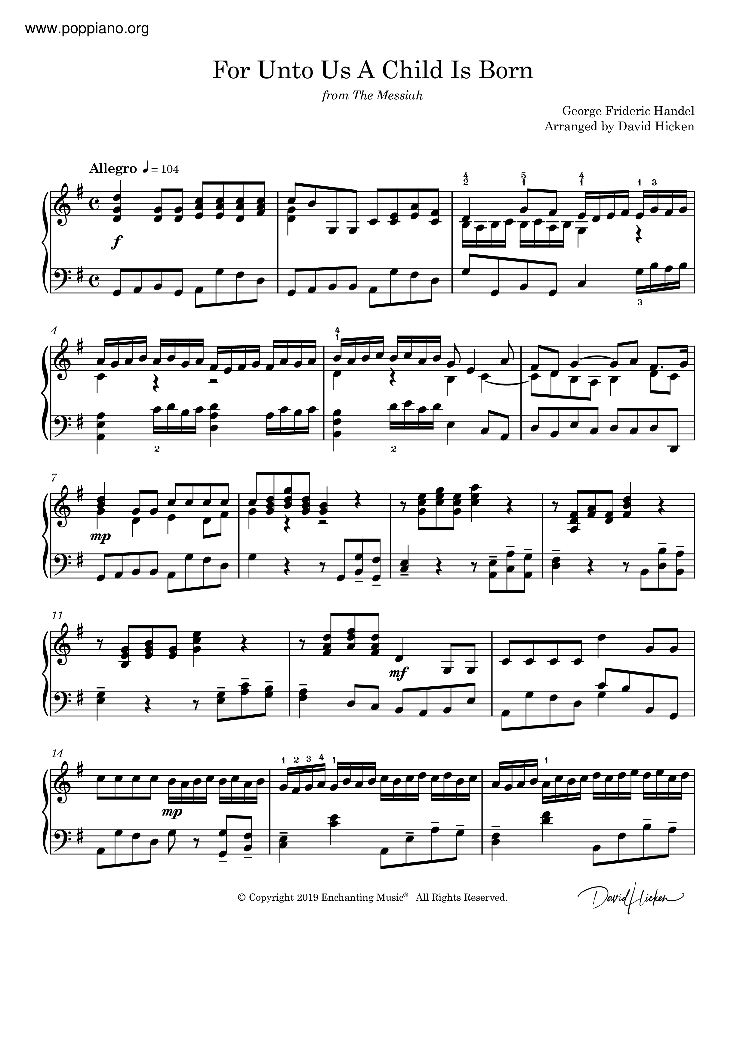 Hymn-For Unto Us A Child Is Born Sheet Music pdf, - Free Score Download ★