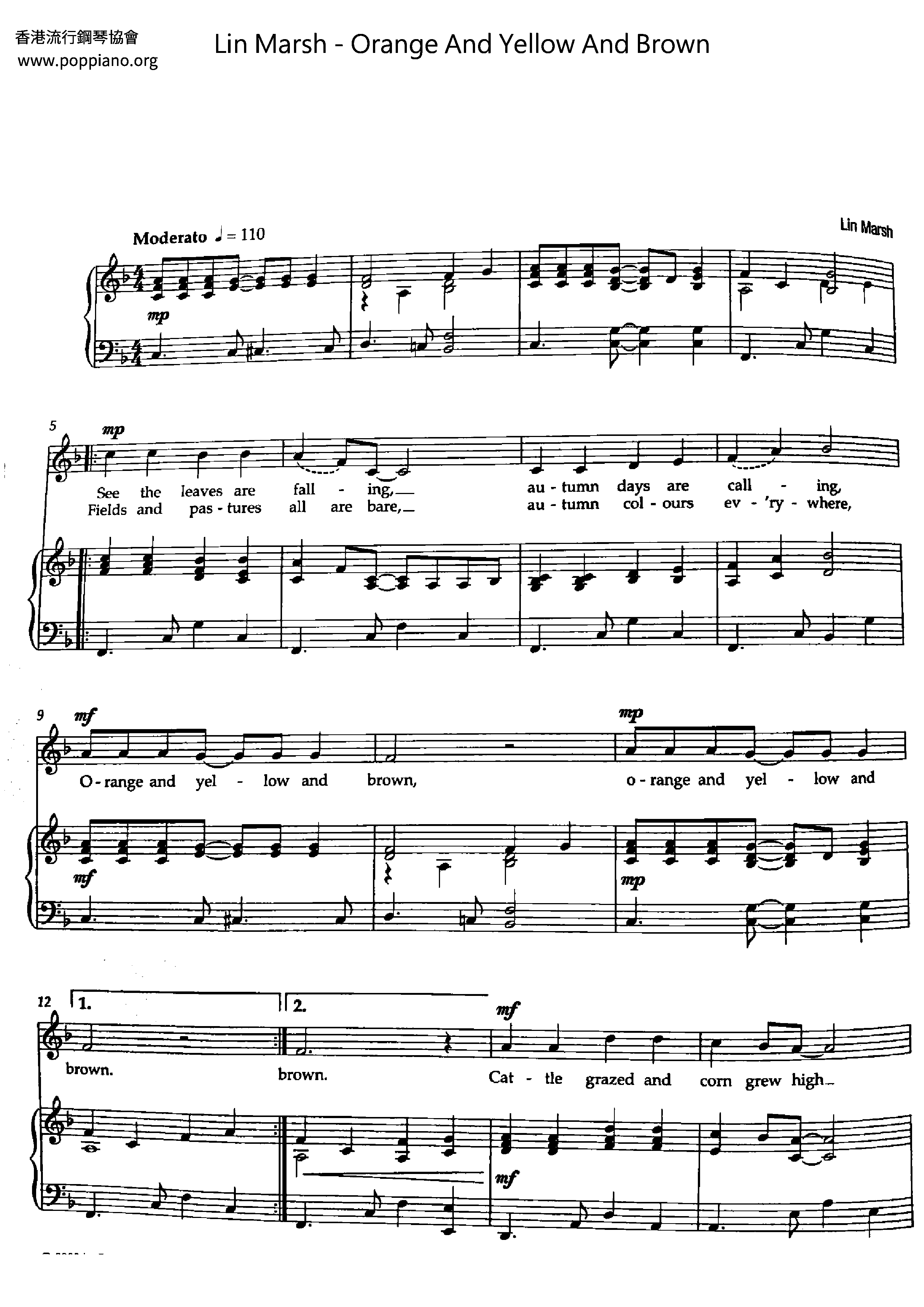 Lin Marsh-Orange And Yellow And Brown Sheet Music pdf, - Free Score ...