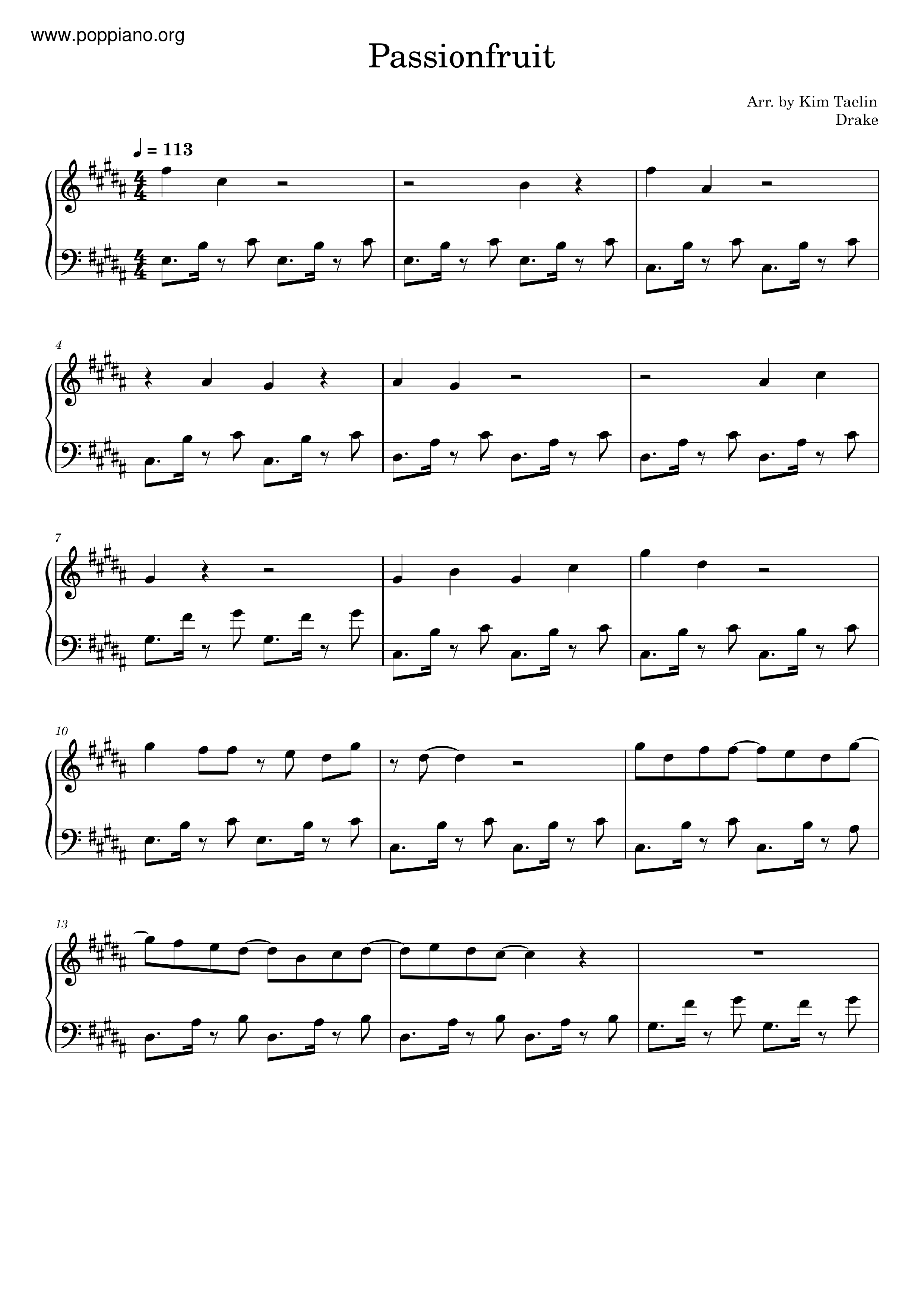 Drake-Passionfruit Sheet Music pdf, - Free Score Download ★