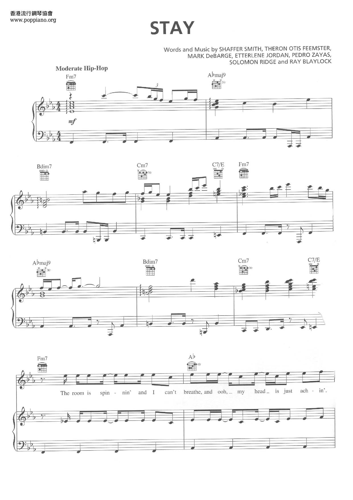 Stay | Sheet Music | Piano Score Free PDF Download | HK Pop Piano Academy
