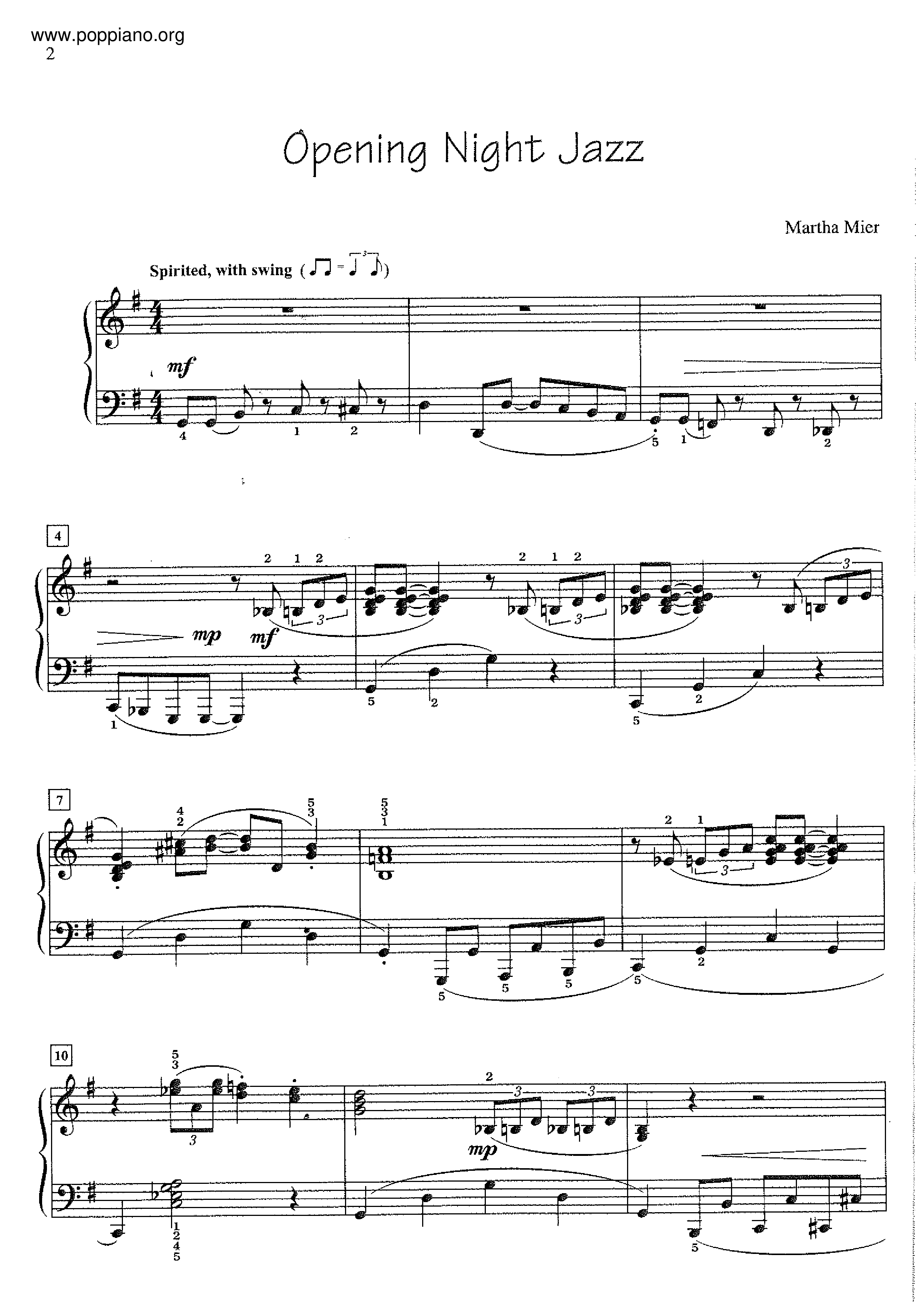 Martha Mier-Opening Night Jazz Sheet Music pdf, - Free Score Download ★