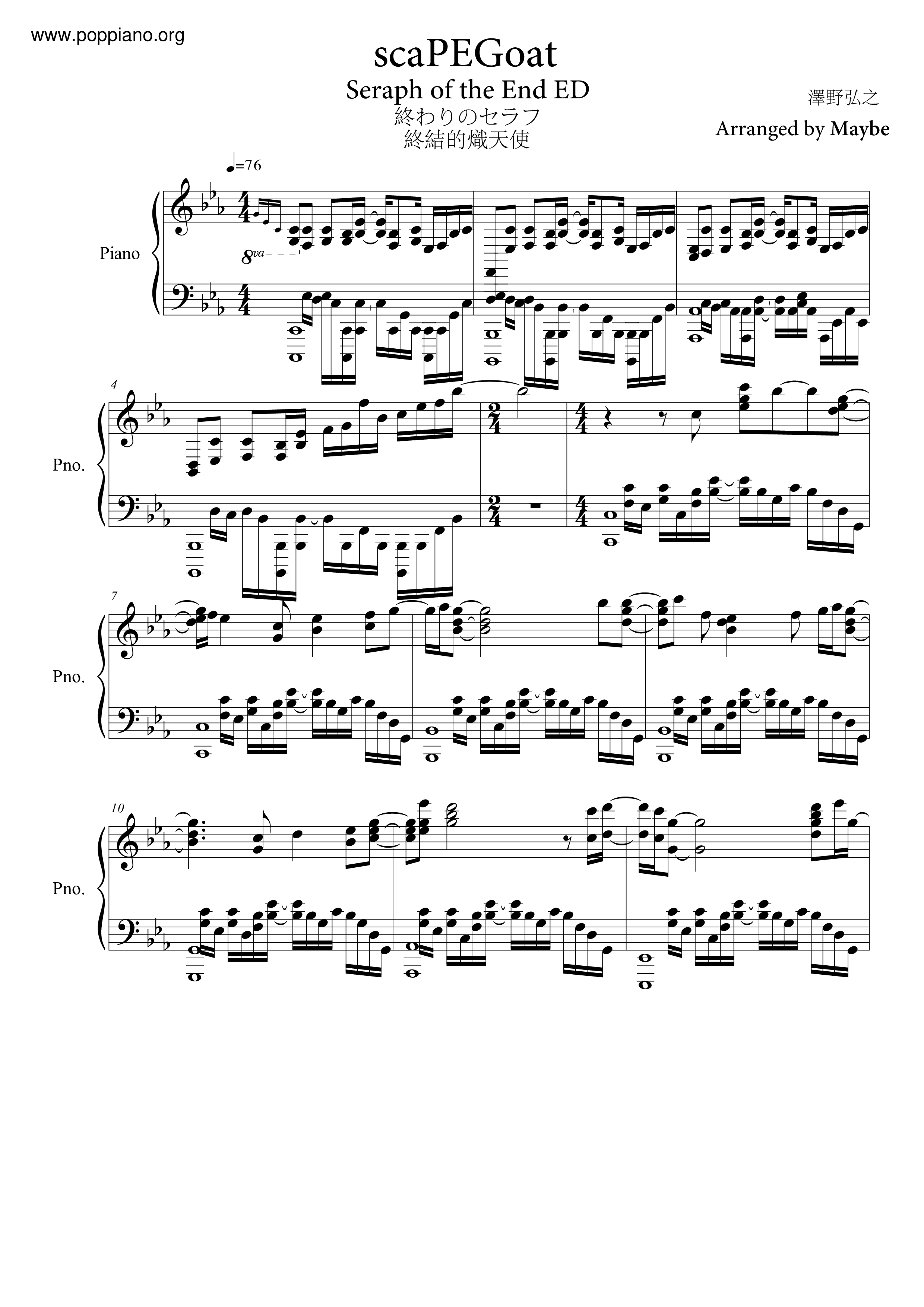 Owari No Seraph-Owari No Seraph Ed 1 Scapegoat Sheet Music pdf, - Free ...