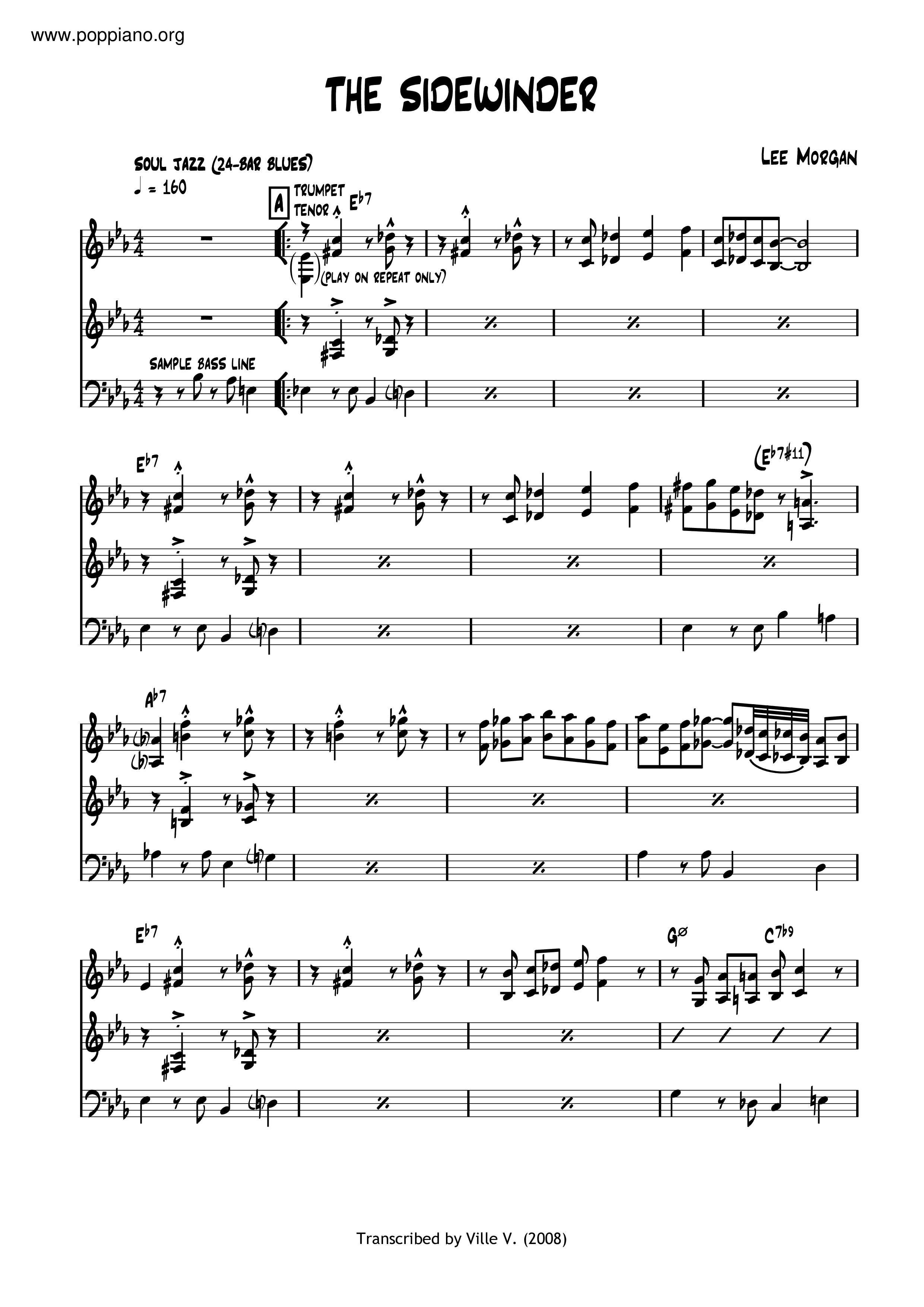 Lee Morgan-The Sidewinder Sheet Music pdf, - Free Score Download ★