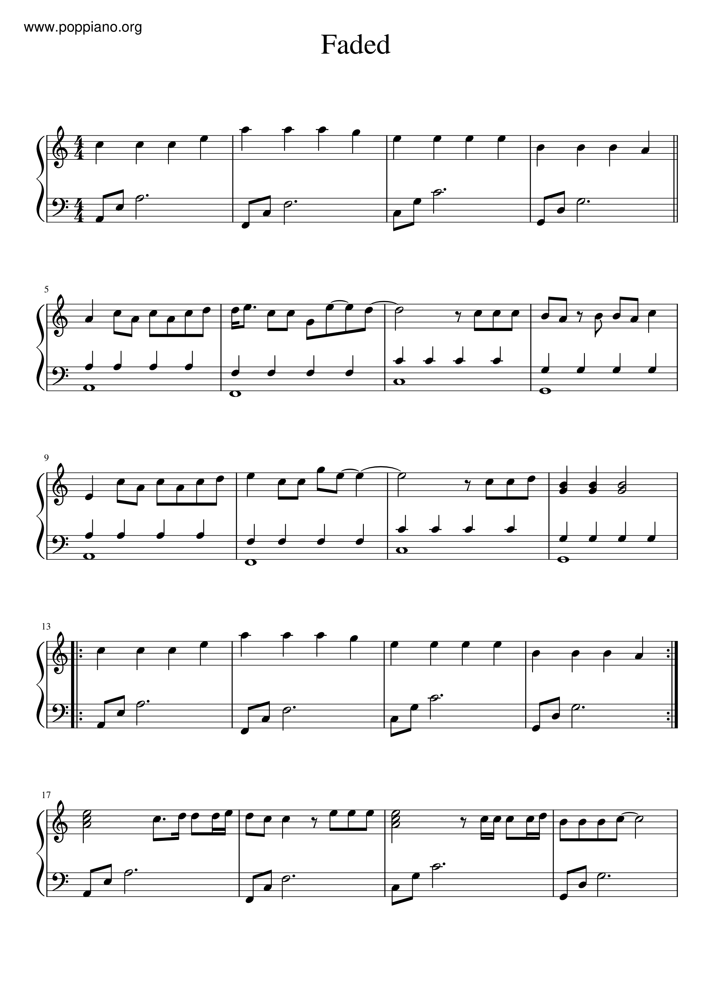 Faded - Sheet Music / Piano Score Free PDF Download - HK Pop Piano ...