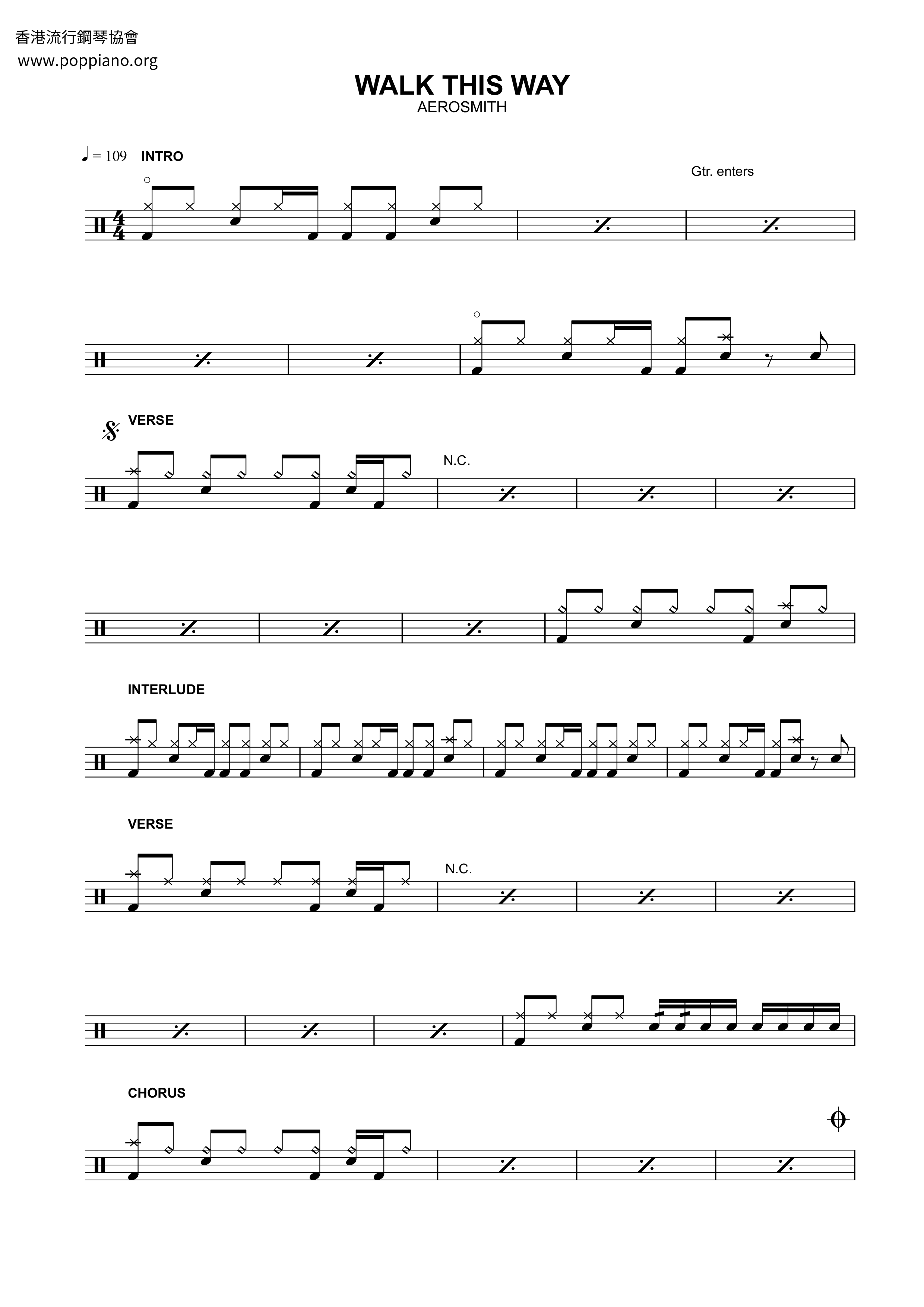 ★Walk This Way- PDF無料ピアノ譜 gakufu - 香港ポップピアノ協会 ★
