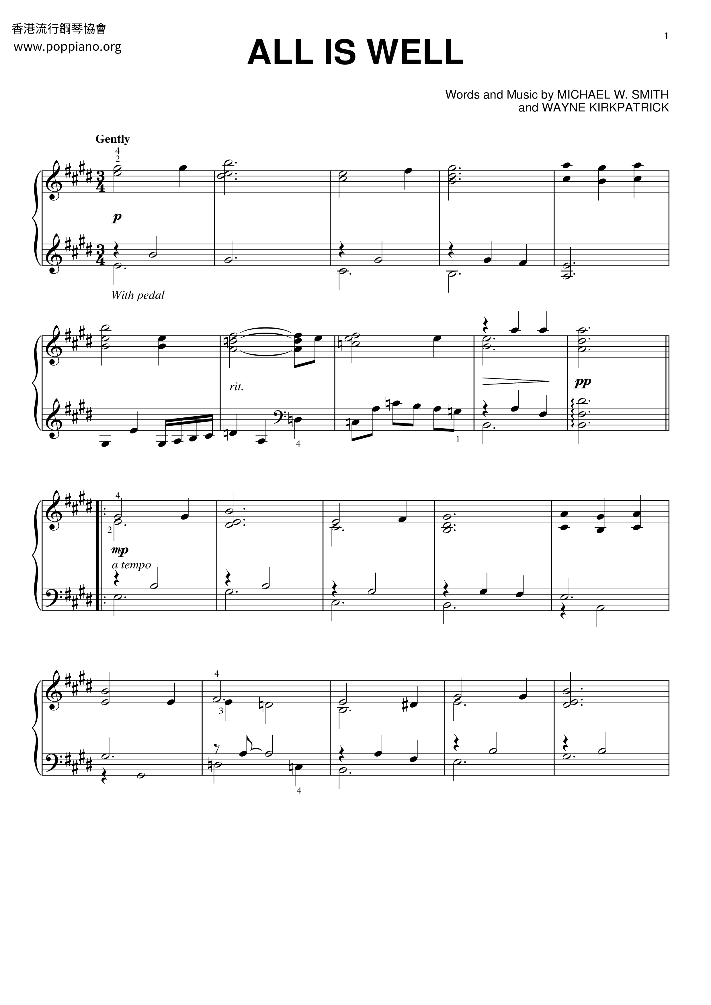 Michael Smith-All Is Well Sheet Music pdf, - Free Score Download ★