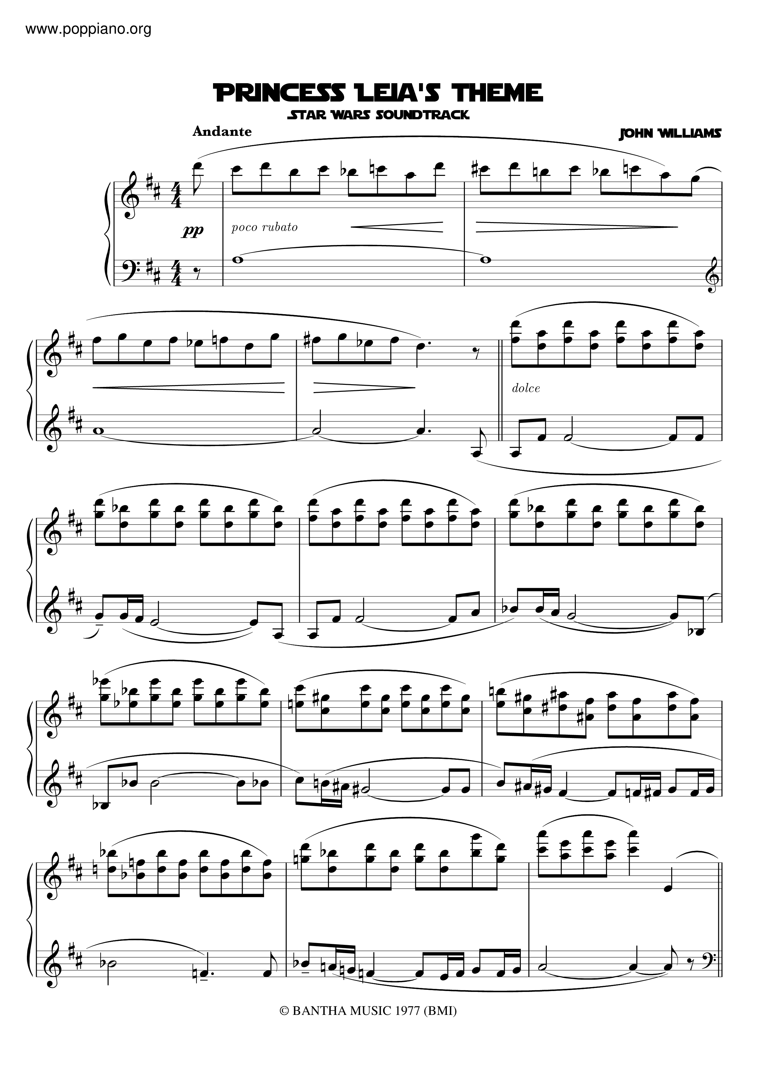 John Williams Start War Princess Leias Theme 琴譜pdf 香港流行鋼琴協會琴譜下載 ★