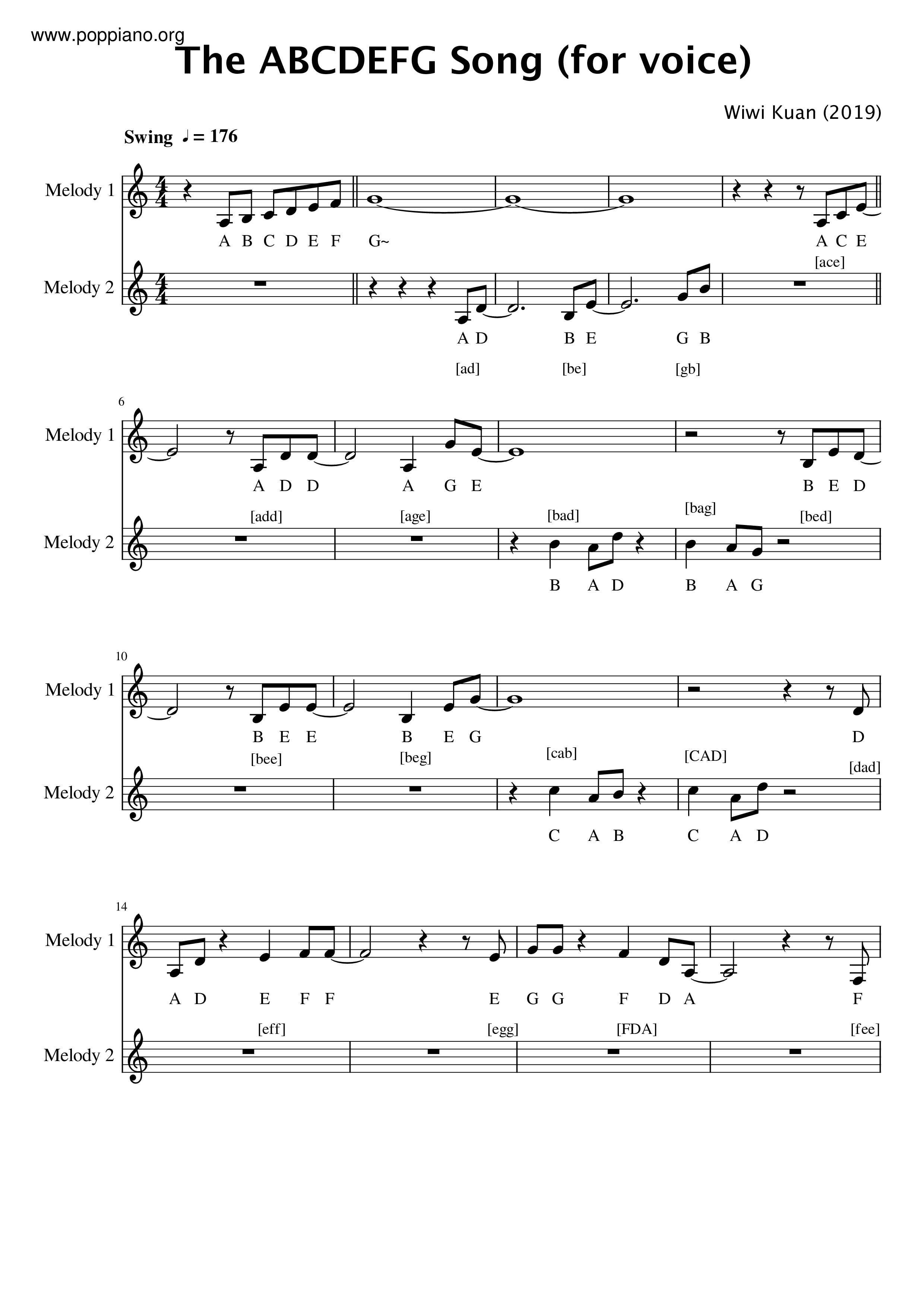 Kid songs-The Abcdefg Song Sheet Music pdf, - Free Score Download ★