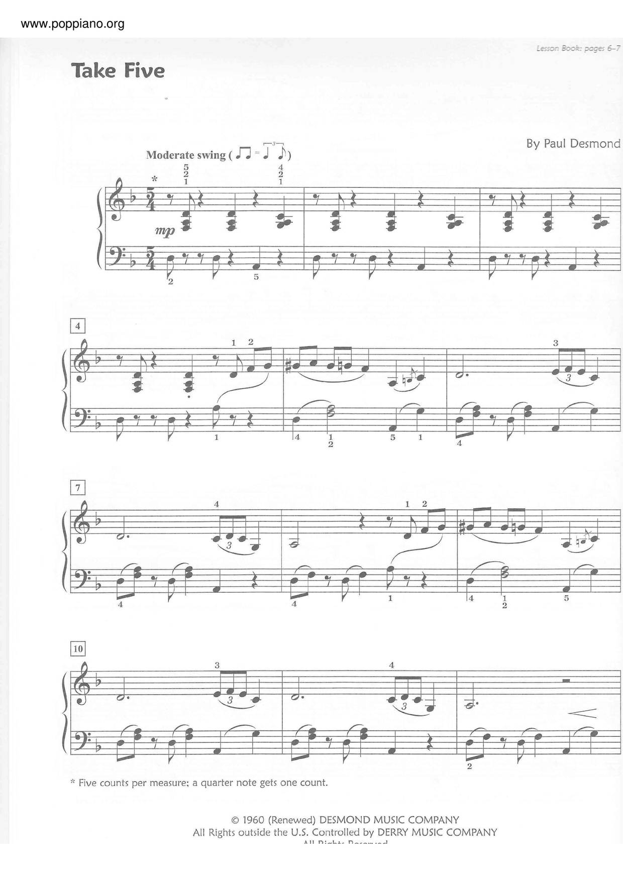 Take Five - Sheet Music / Piano Score Free PDF Download - HK Pop Piano ...