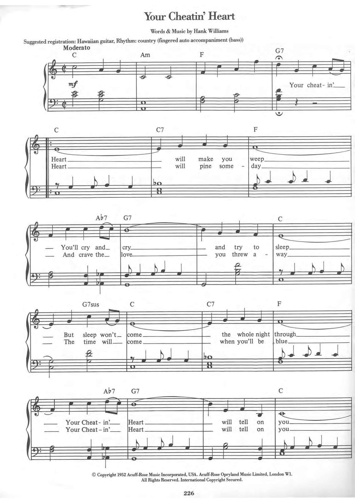 Hank Williams-Your Cheatin' Heart Sheet Music pdf, - Free Score Download ★