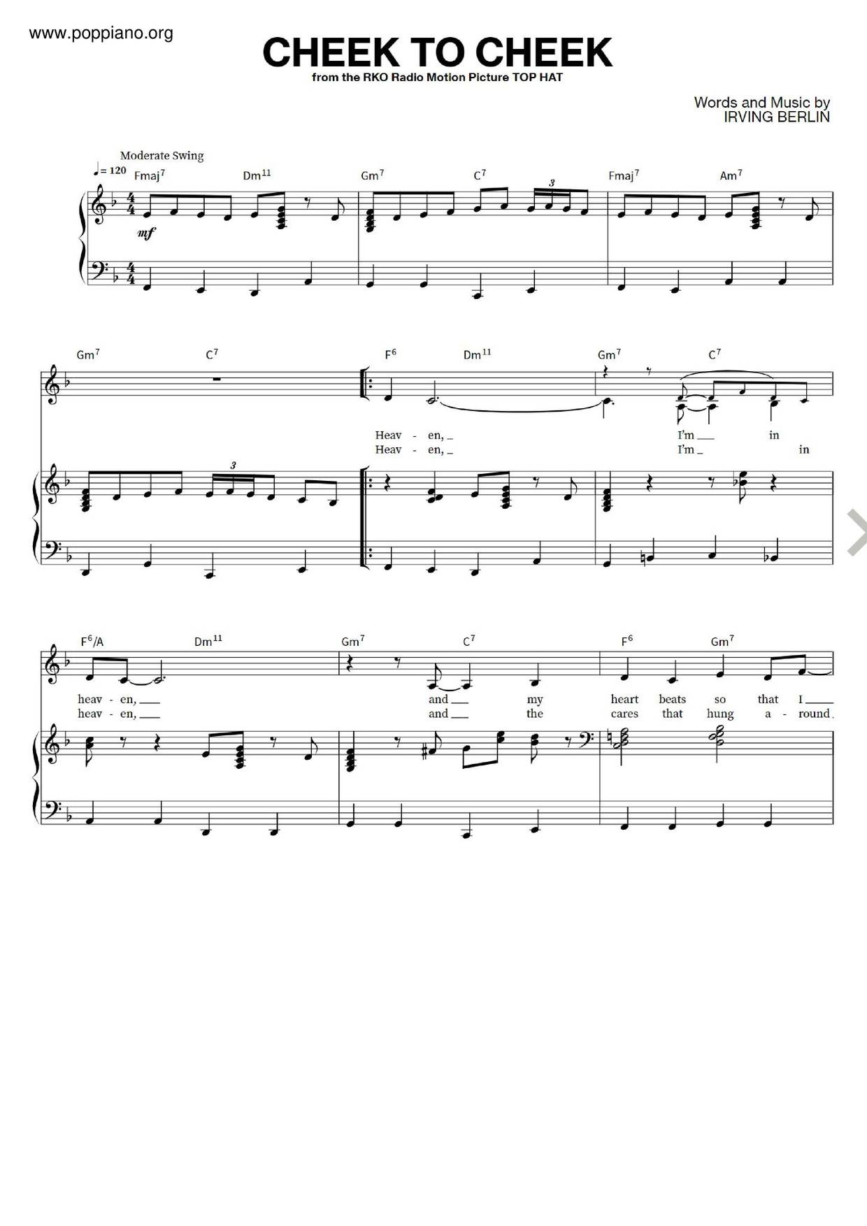 Louis Armstrong-Cheek To Cheek Sheet Music pdf, - Free Score Download ★