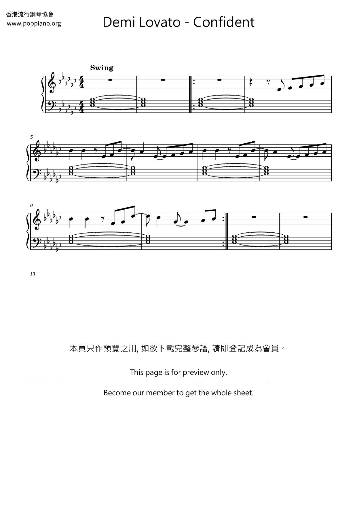 Demi Lovato-Confident Sheet Music pdf, - Free Score Download ★