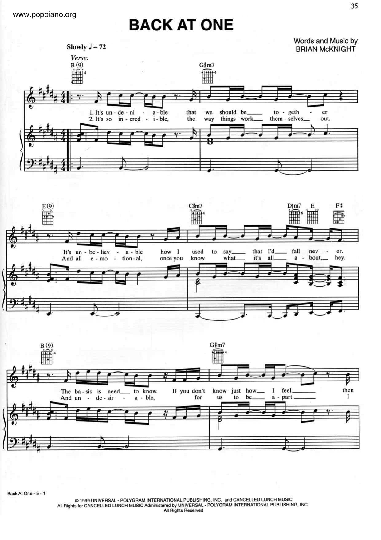★Brian McKnight - Back At One ピアノ譜pdf- 香港ポップピアノ協会 無料PDF楽譜ダウンロード gakufu