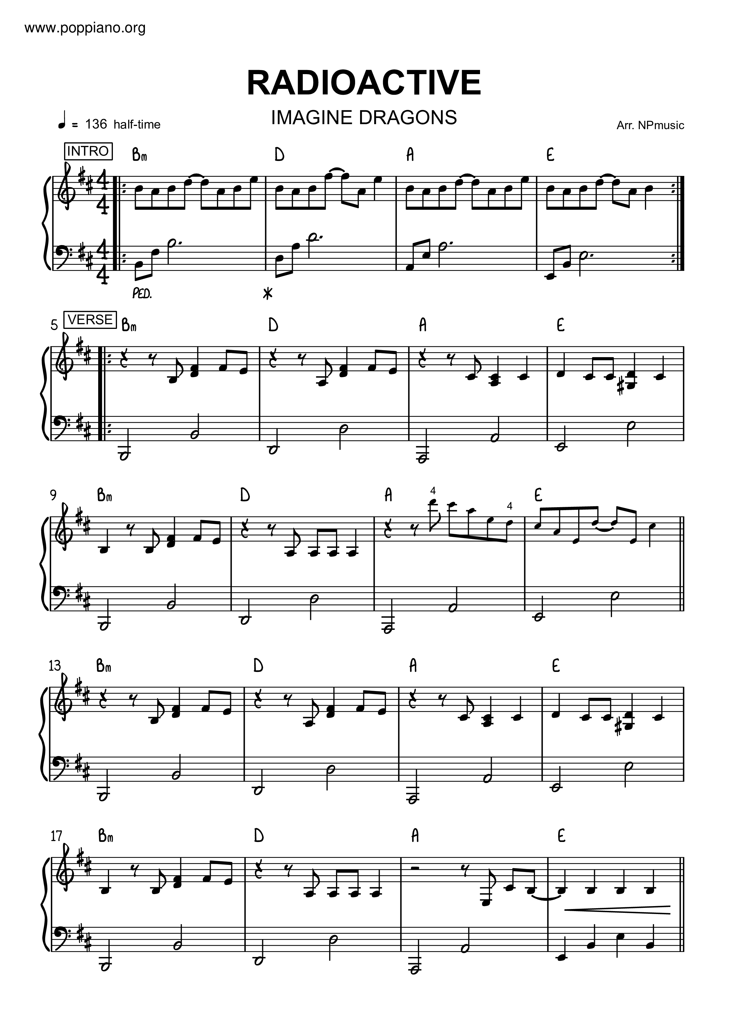 RadioactiveAll Versions - Sheet Music / Piano Score Free PDF Download ...