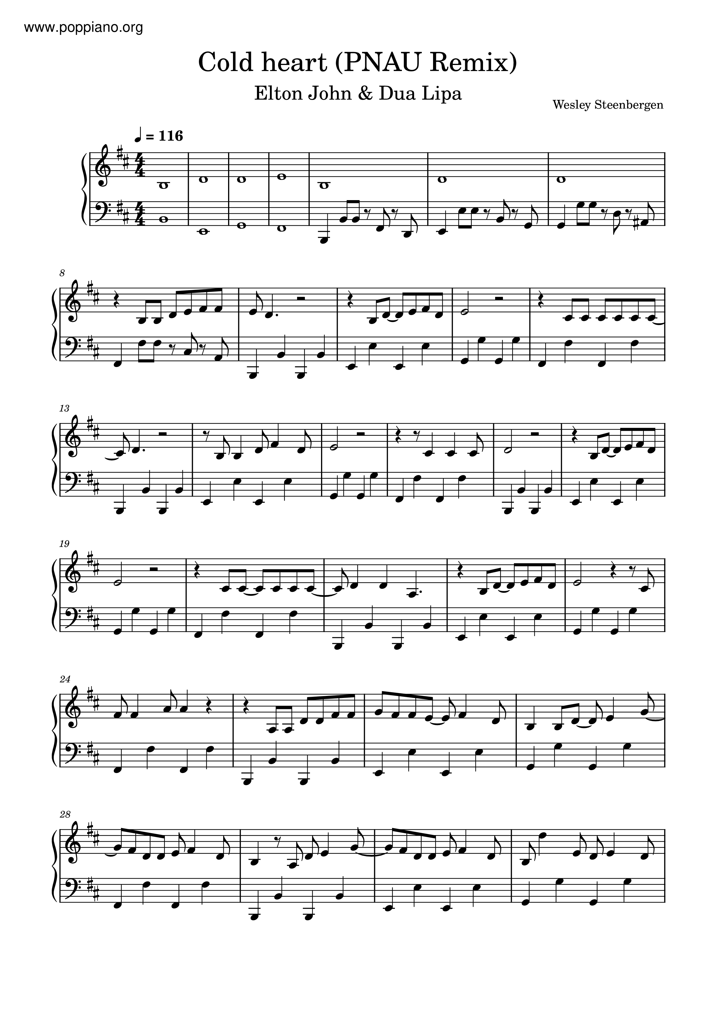 Elton John, Dua Lipa-Cold Heart (PNAU Remix) 琴谱/五线谱pdf-香港流行钢琴协会琴谱下载 ★