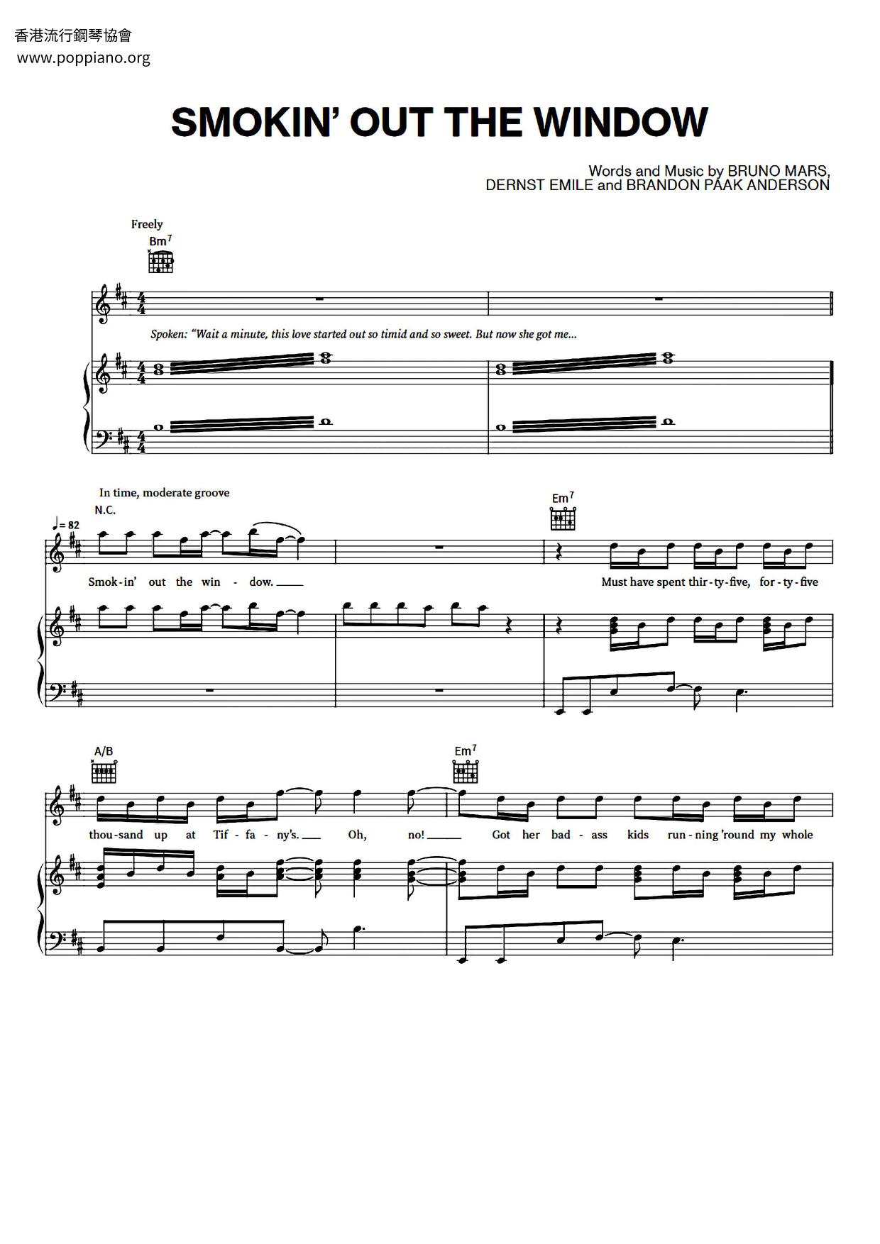 Bruno Mars-Smokin Out The Window Sheet Music pdf, - Free Score Download ★