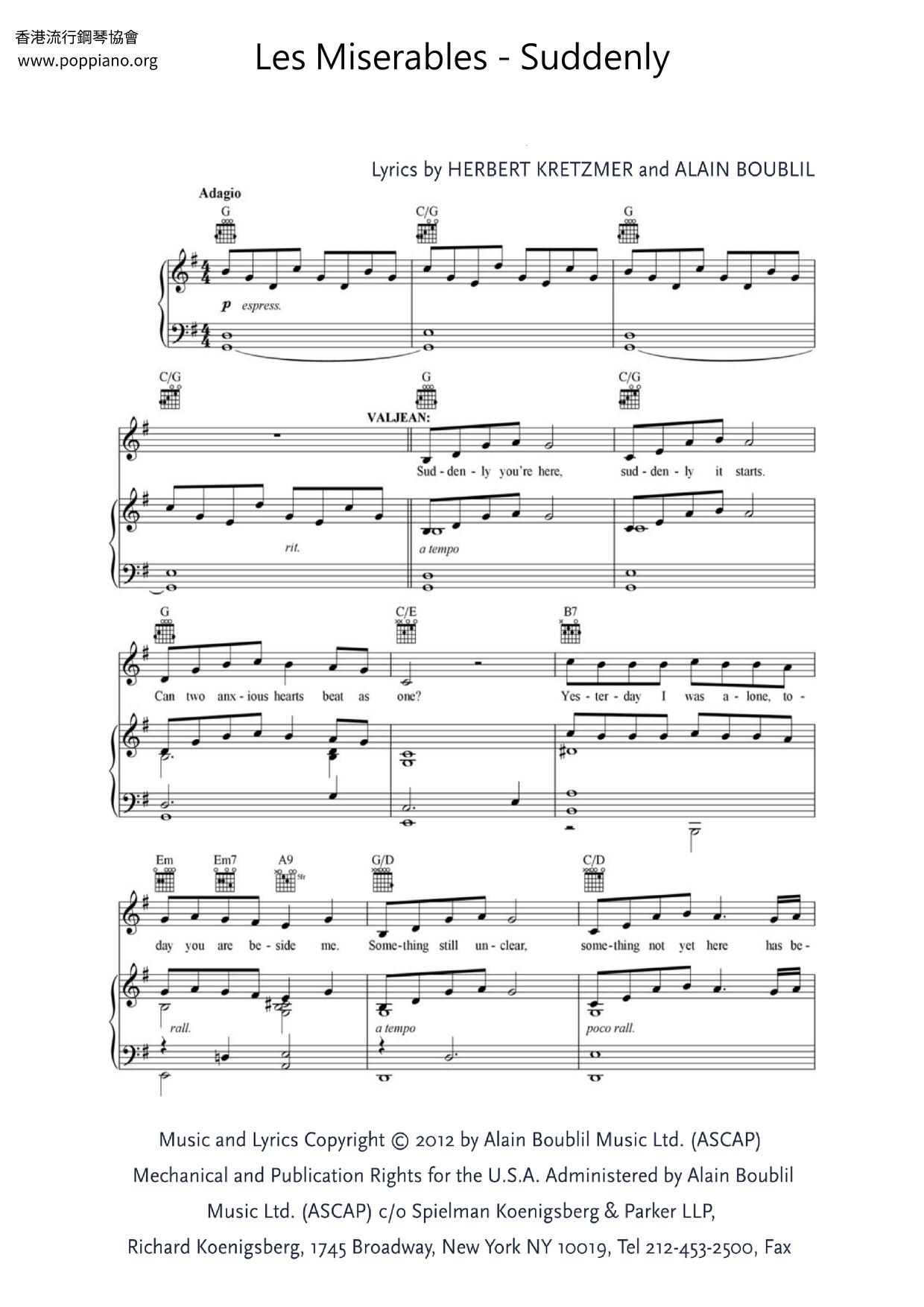 Suddenly - Sheet Music / Piano Score Free PDF Download - HK Pop Piano ...