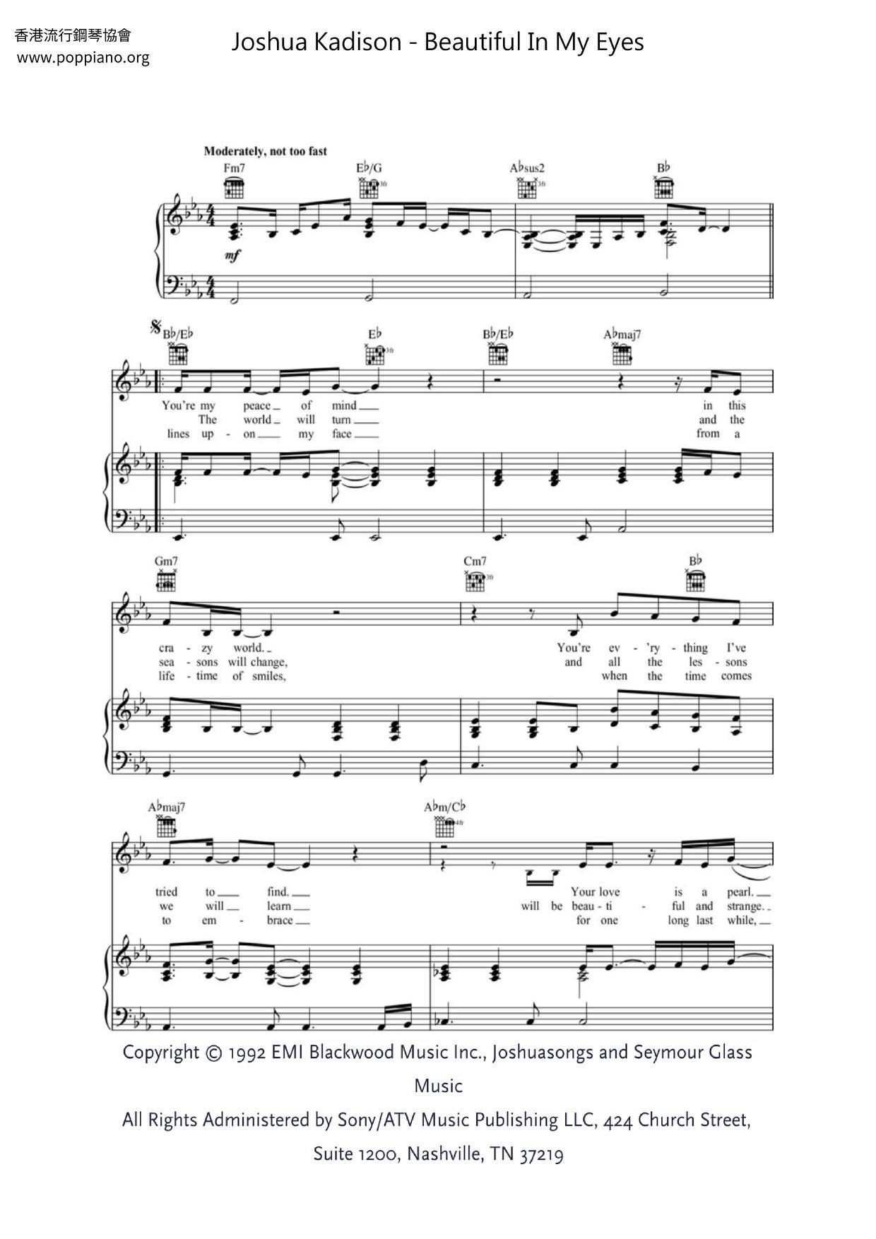 Joshua Kadison-Beautiful In My Eyes Sheet Music pdf, - Free Score ...