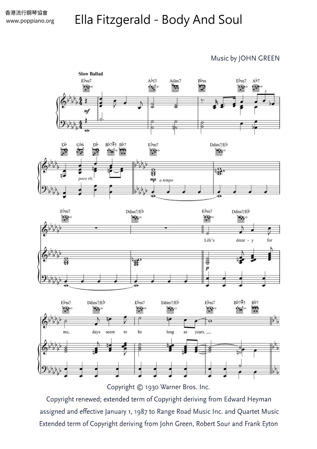 Body And Soul - Sheet Music / Piano Score Free PDF Download - HK Pop ...