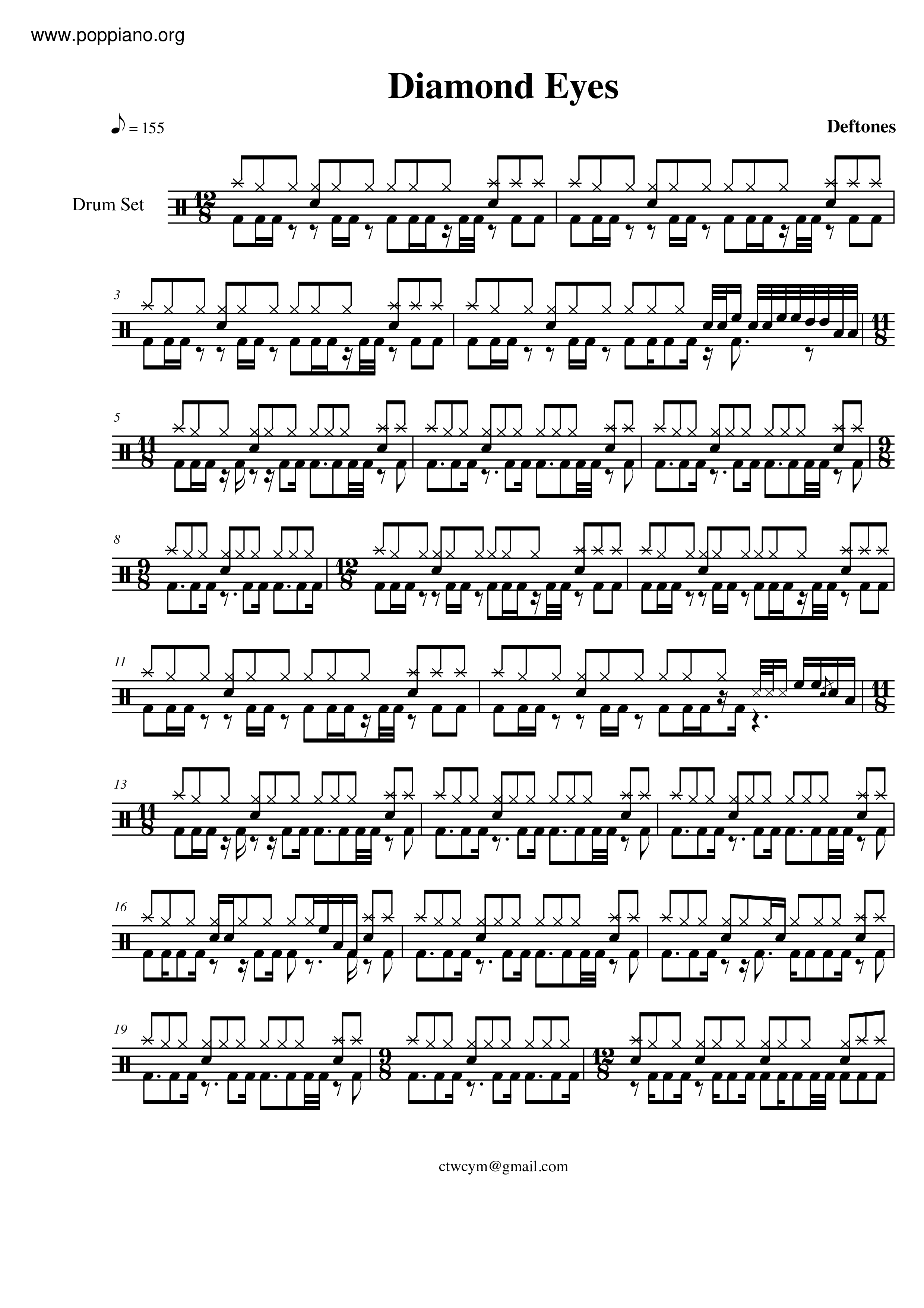 Deftones-Diamond Eyes Drum Tab pdf, - Free Score Download ★