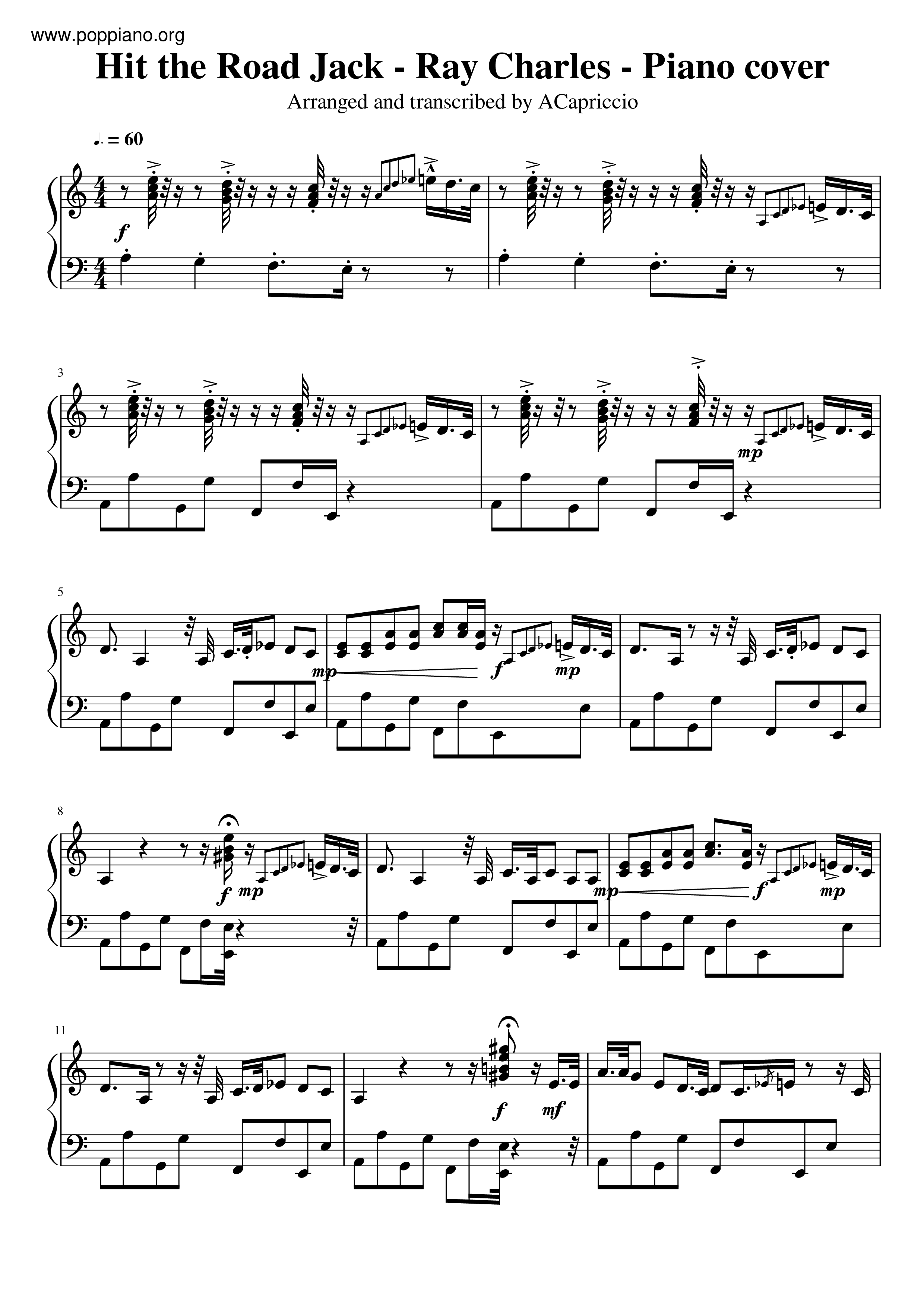 Ray Charles-Hit The Road Jack Sheet Music pdf, - Free Score Download ★