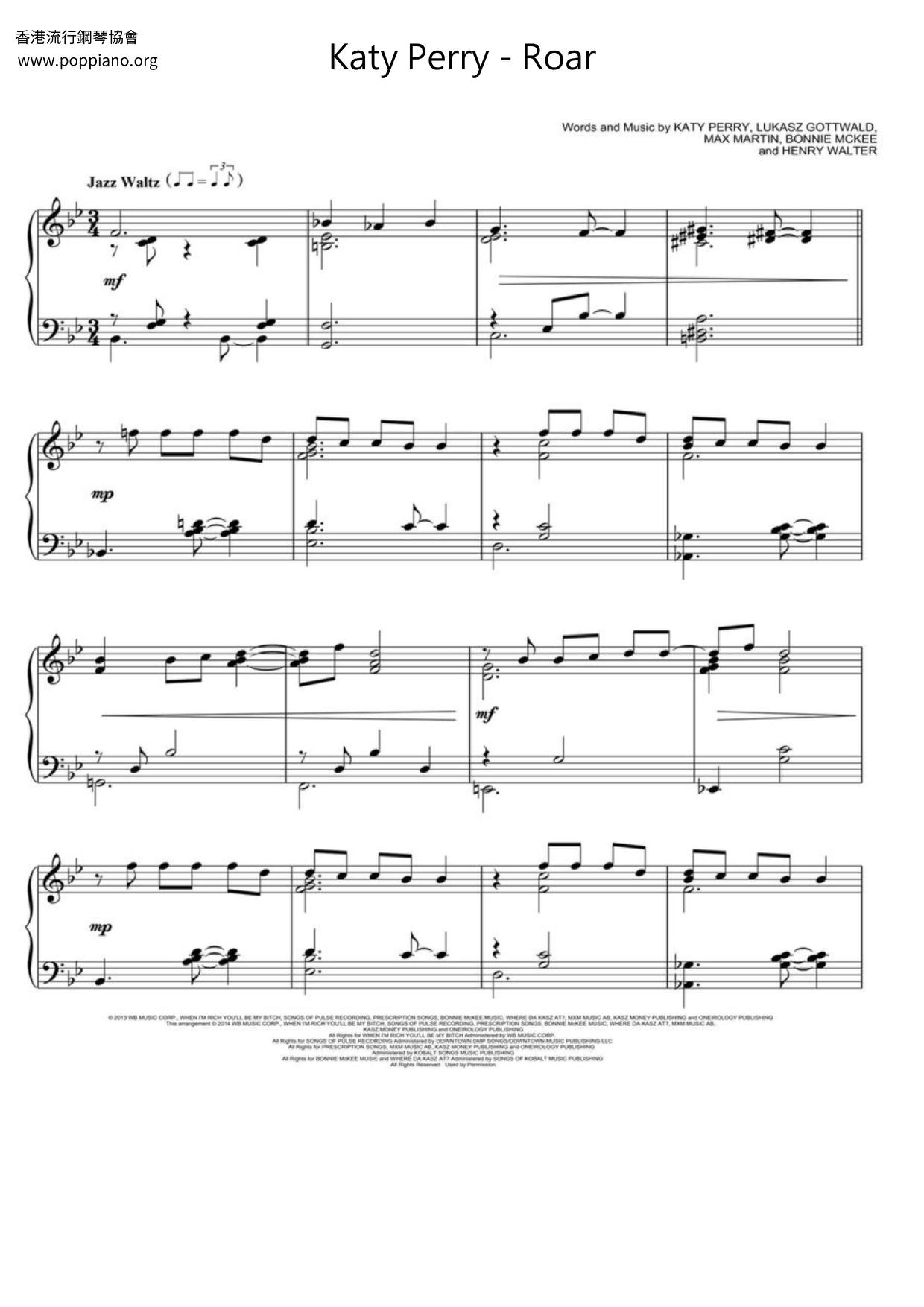 Roar - Sheet Music / Piano Score Free PDF Download - HK Pop Piano Academy ★