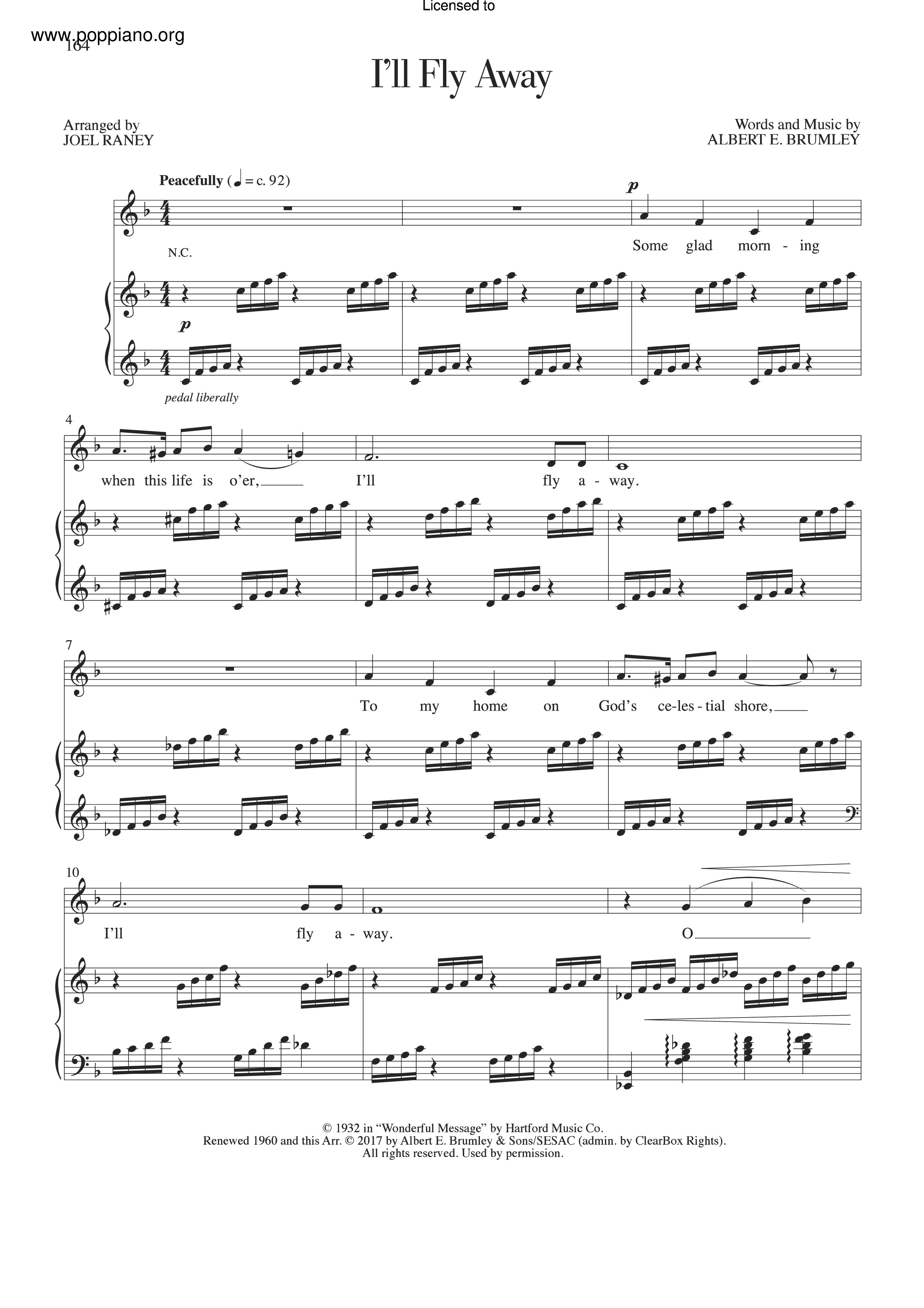 ★Albert E. Brumley - I'll Fly Away ピアノ譜pdf- 香港ポップピアノ協会 無料PDF楽譜ダウンロード ...