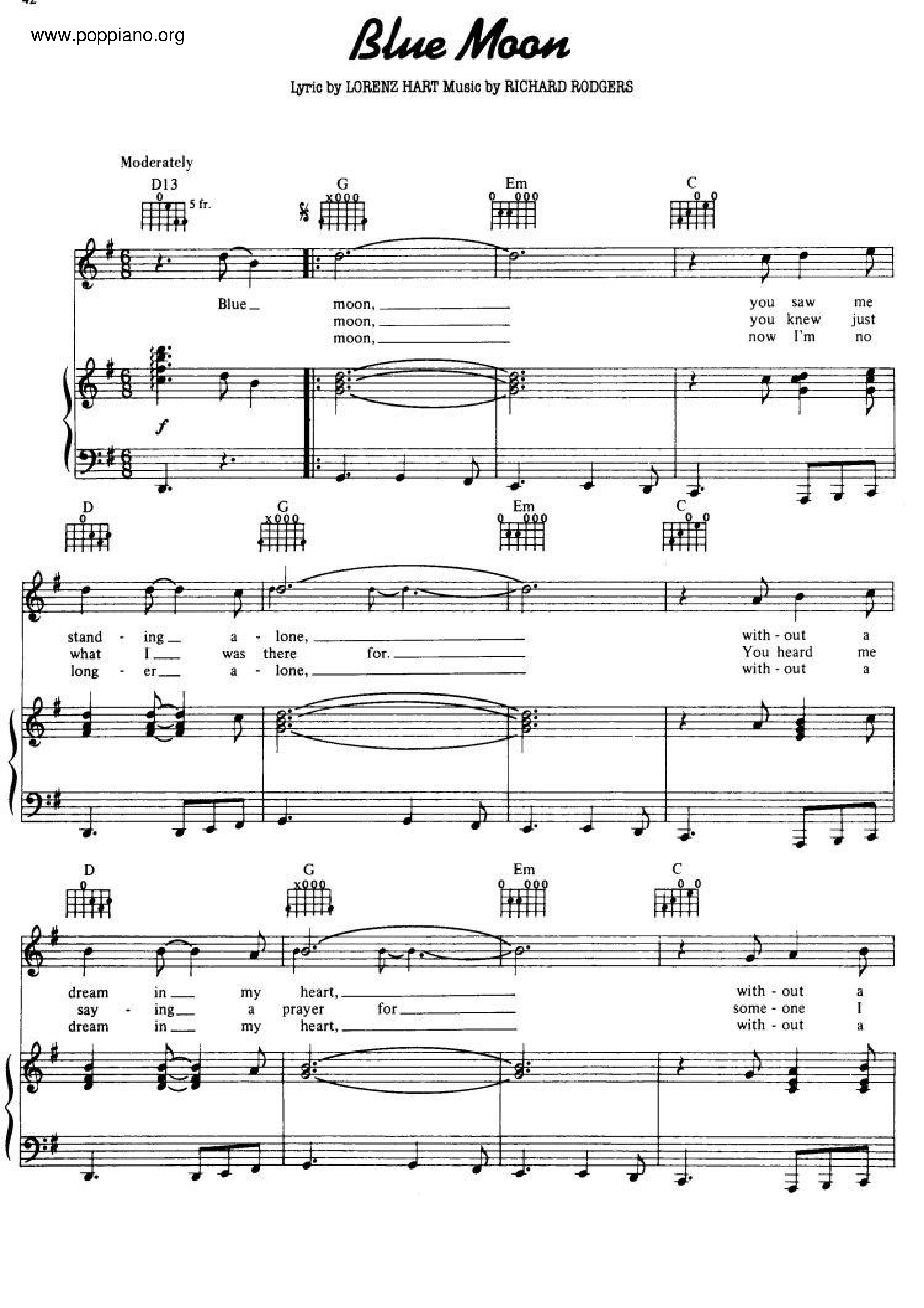 Richard Rodgers-Blue Moon Sheet Music pdf, - Free Score Download ★