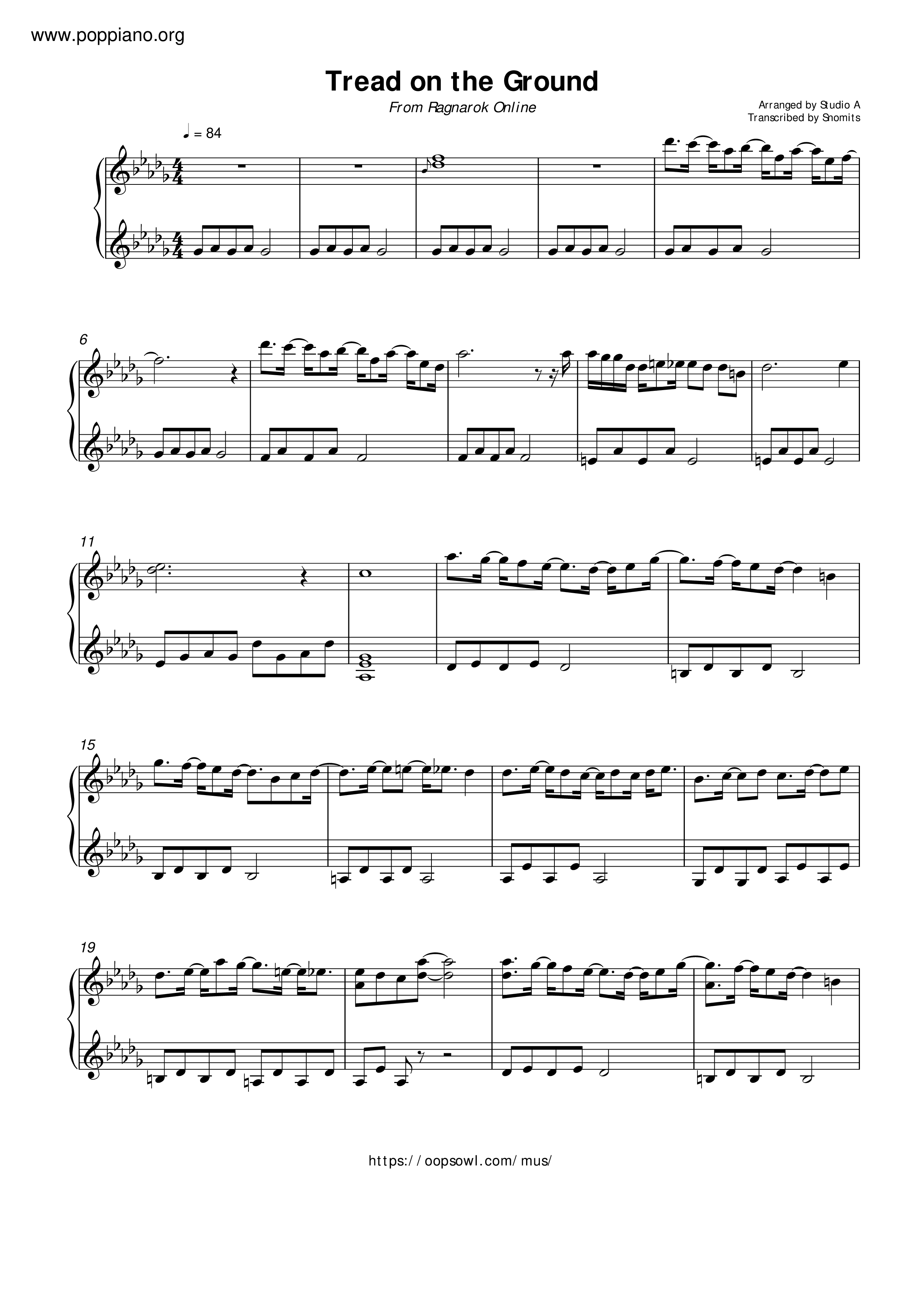 Ragnarok Online OST 05-Tread On The Ground 琴譜pdf-香港流行鋼琴協會琴譜下載 ★