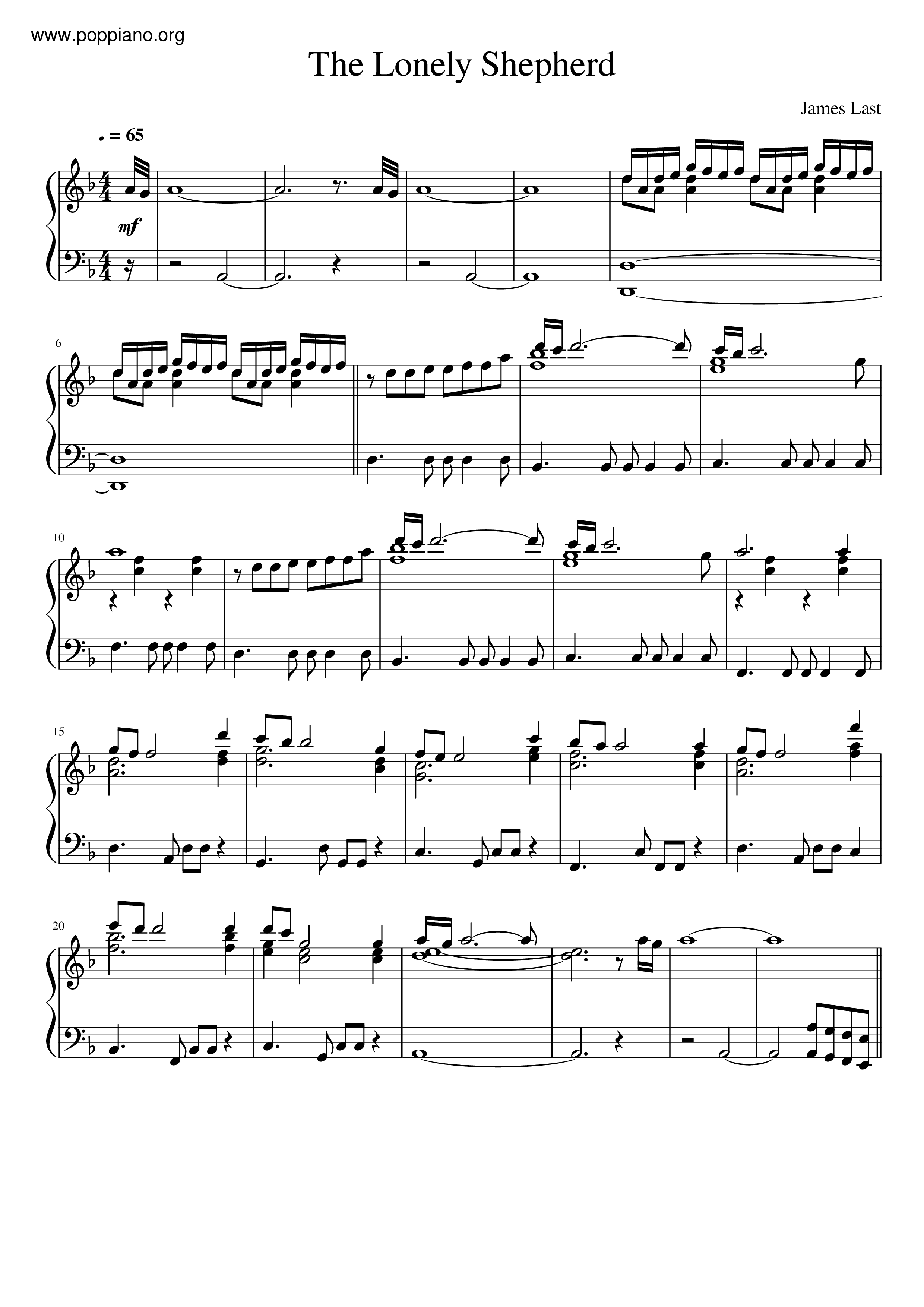 James Last-The Lonely Shepherd 琴譜/五線譜pdf-香港流行鋼琴協會琴譜下載 ★