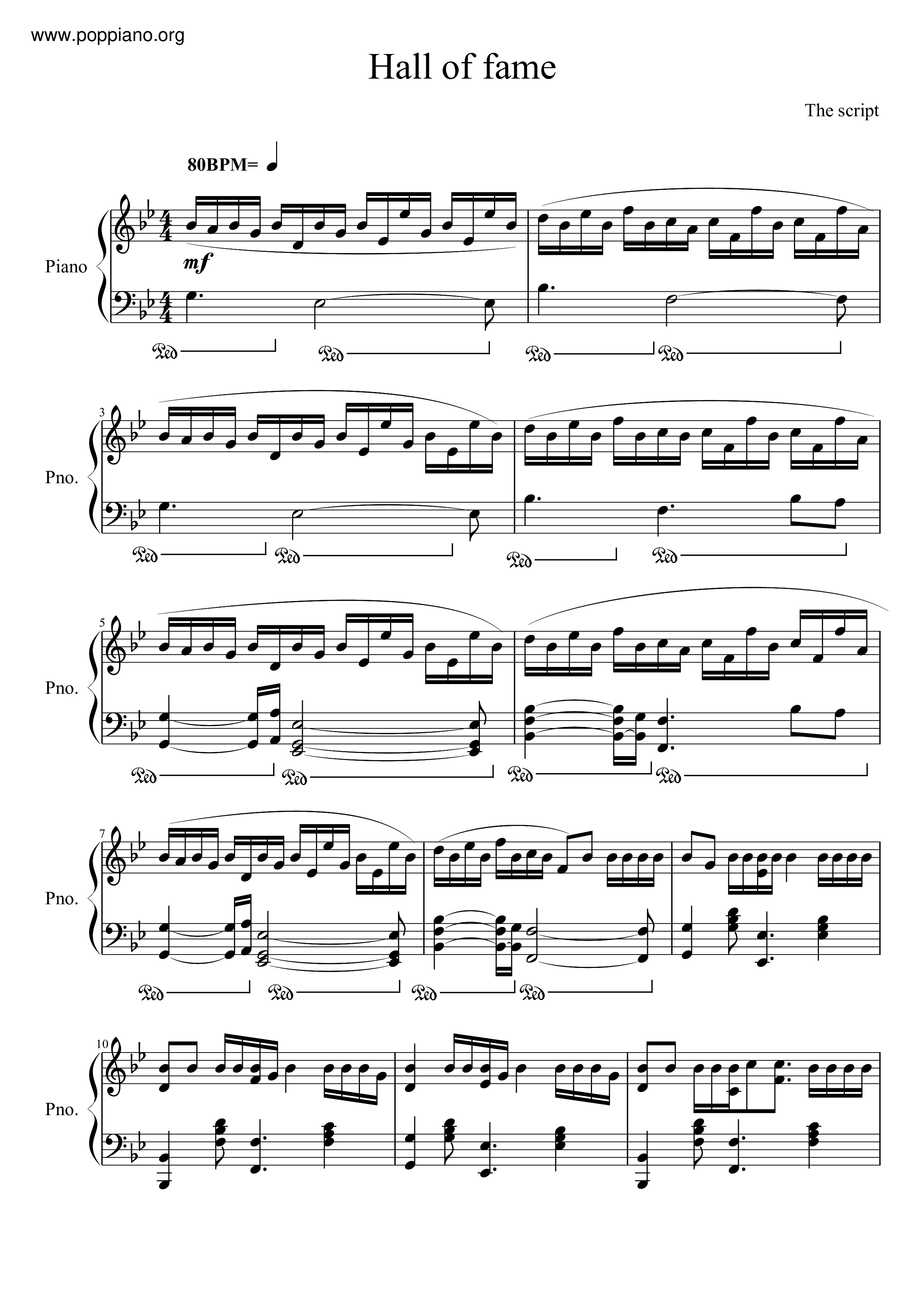 The Script-Hall Of Fame 琴譜pdf-香港流行鋼琴協會琴譜下載 ★