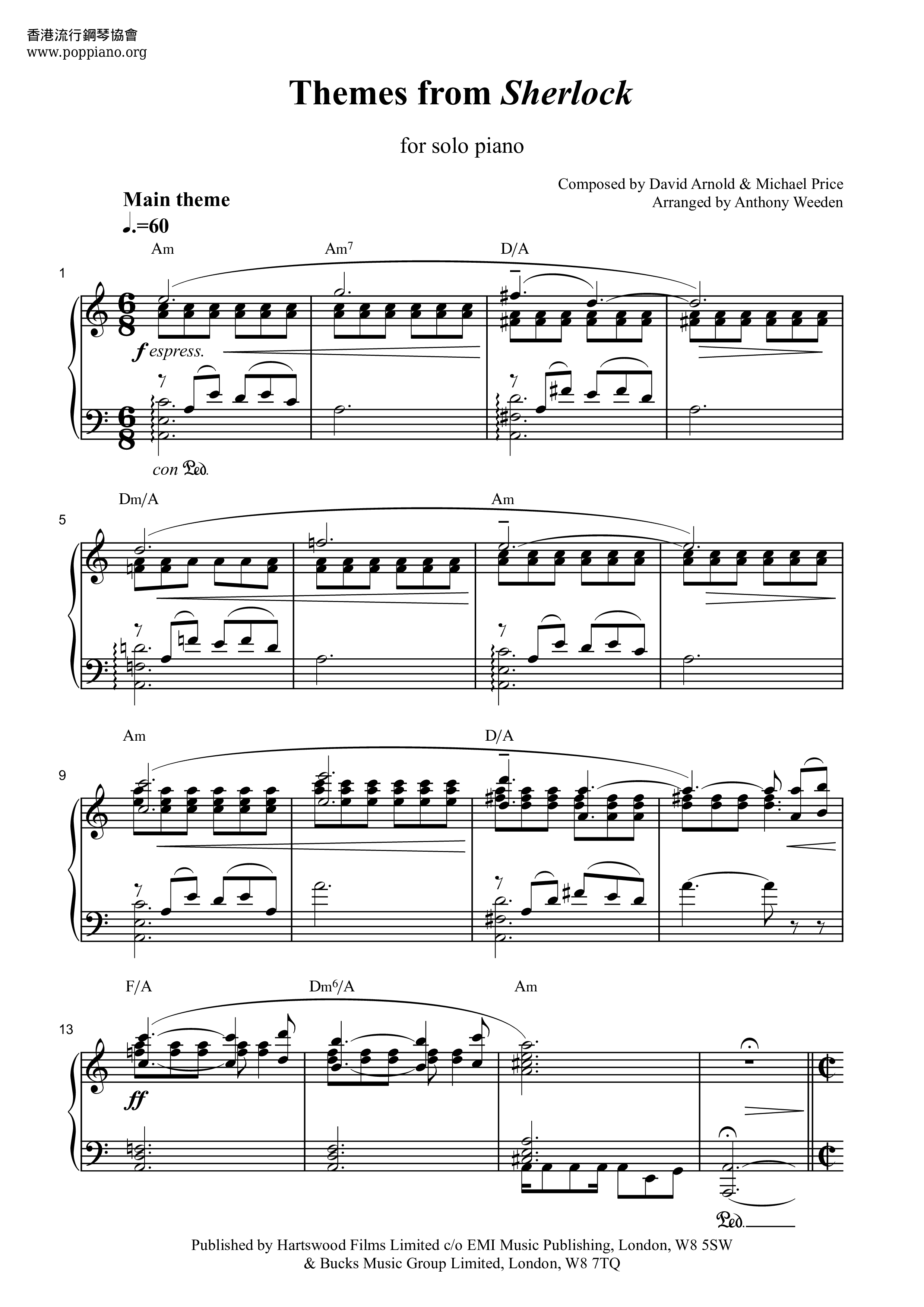 David Arnold-Themes From Sherlock Sheet Music pdf, - Free Score Download ★