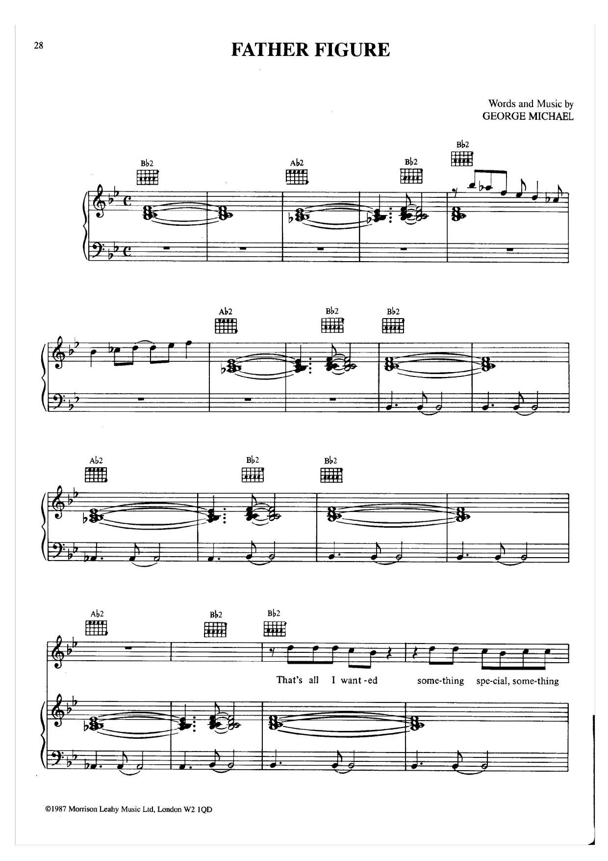 George Michael-Father Figure 琴譜/五線譜pdf-香港流行鋼琴協會琴譜下載 ★