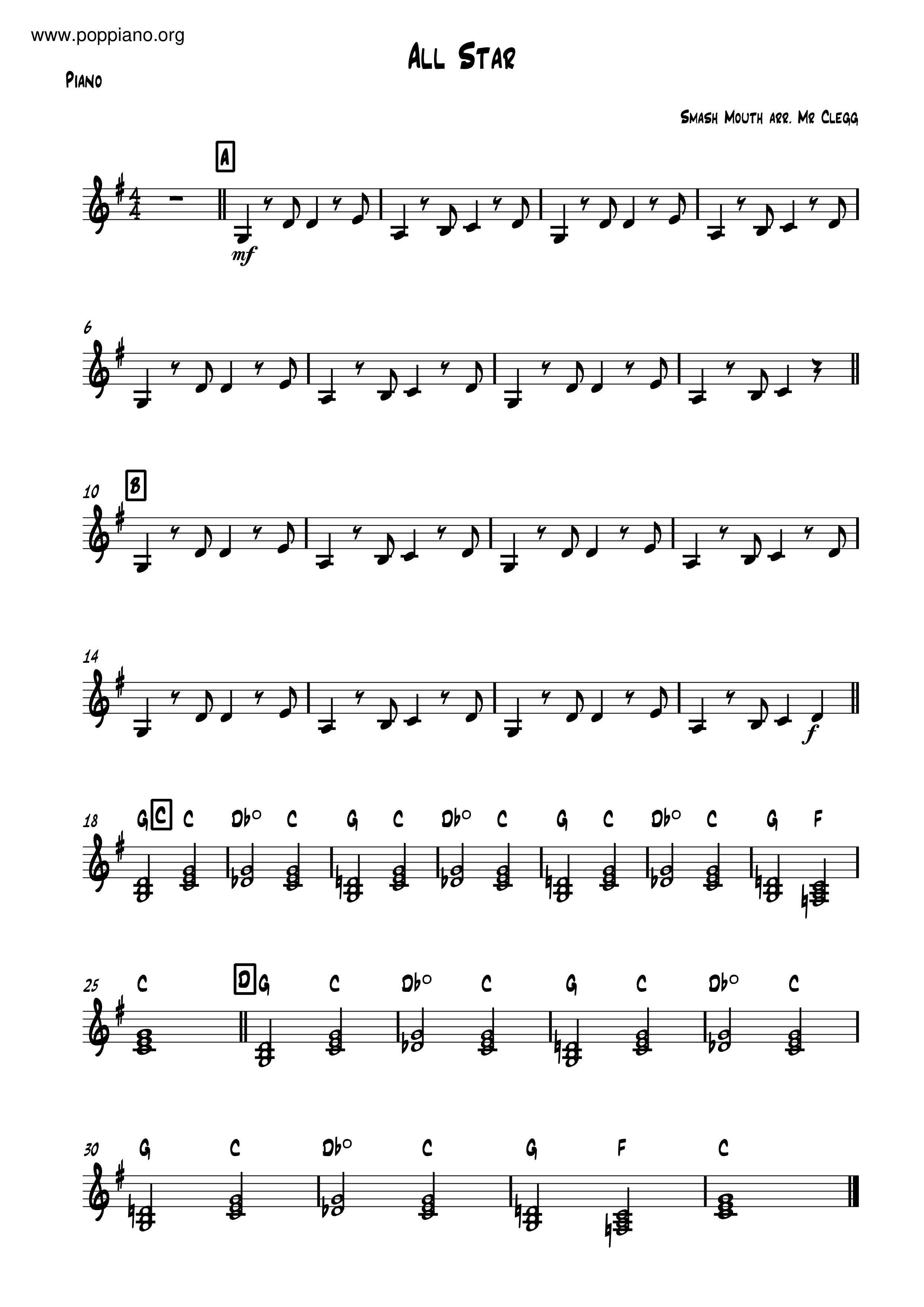Smash Mouth-All Star Sheet Music pdf, - Free Score Download ★