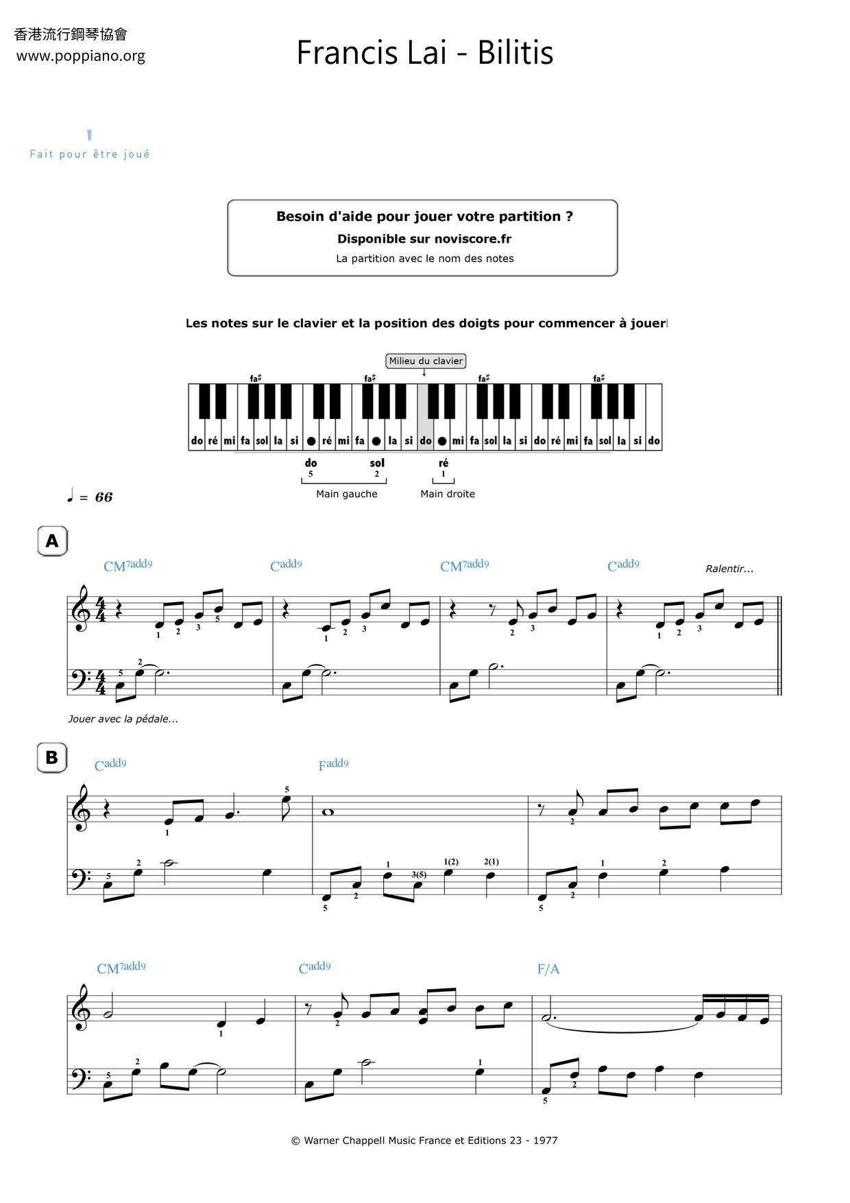 Francis Lai-Bilitis Sheet Music pdf, - Free Score Download ★