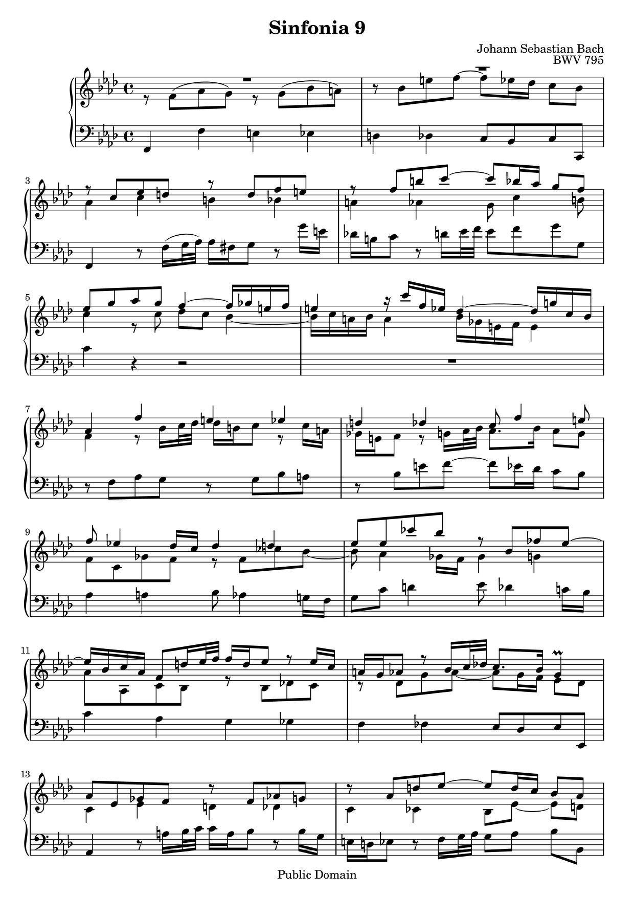 Johann Sebastian Bach-Sinfonia 9, BWV 795 琴谱/五线谱pdf-香港流行钢琴协会琴谱下载 ★