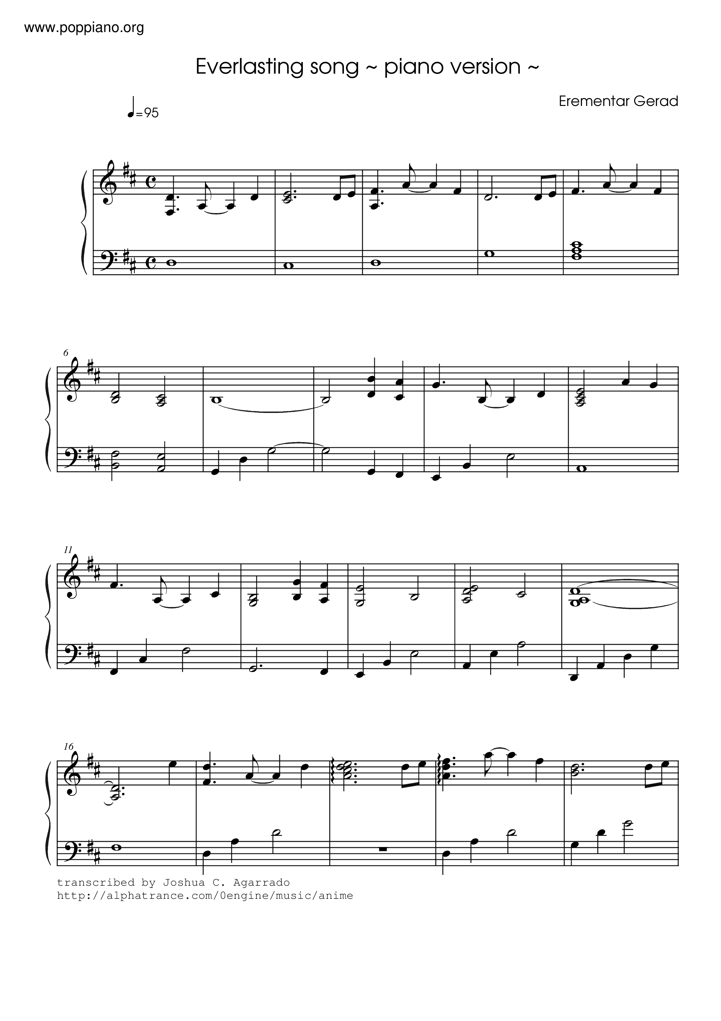 Erementar Gerad-Everlasting Song 琴譜/五線譜pdf-香港流行鋼琴協會琴譜下載 ★