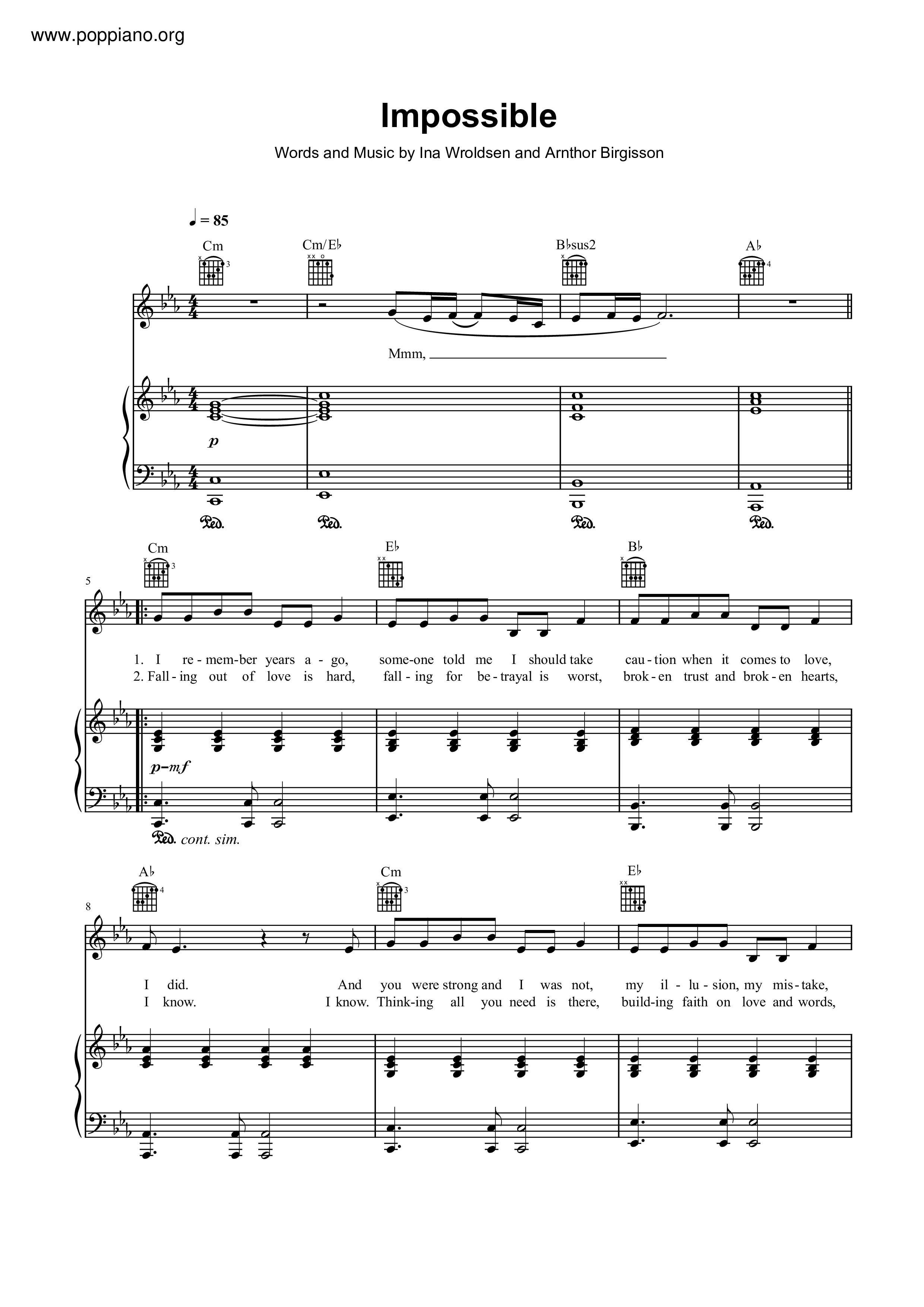 James Arthur-Impossible 琴譜pdf-香港流行鋼琴協會琴譜下載 ★