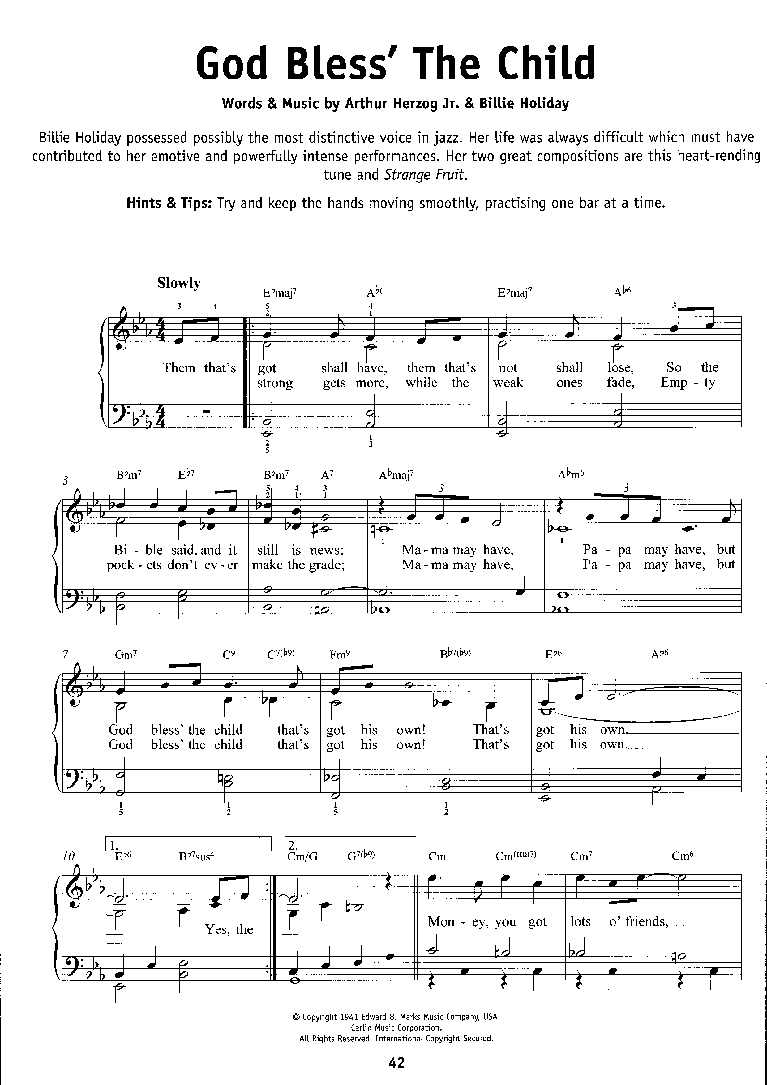 Billie Holiday-God Bless' The Child Sheet Music pdf, - Free Score Download ★