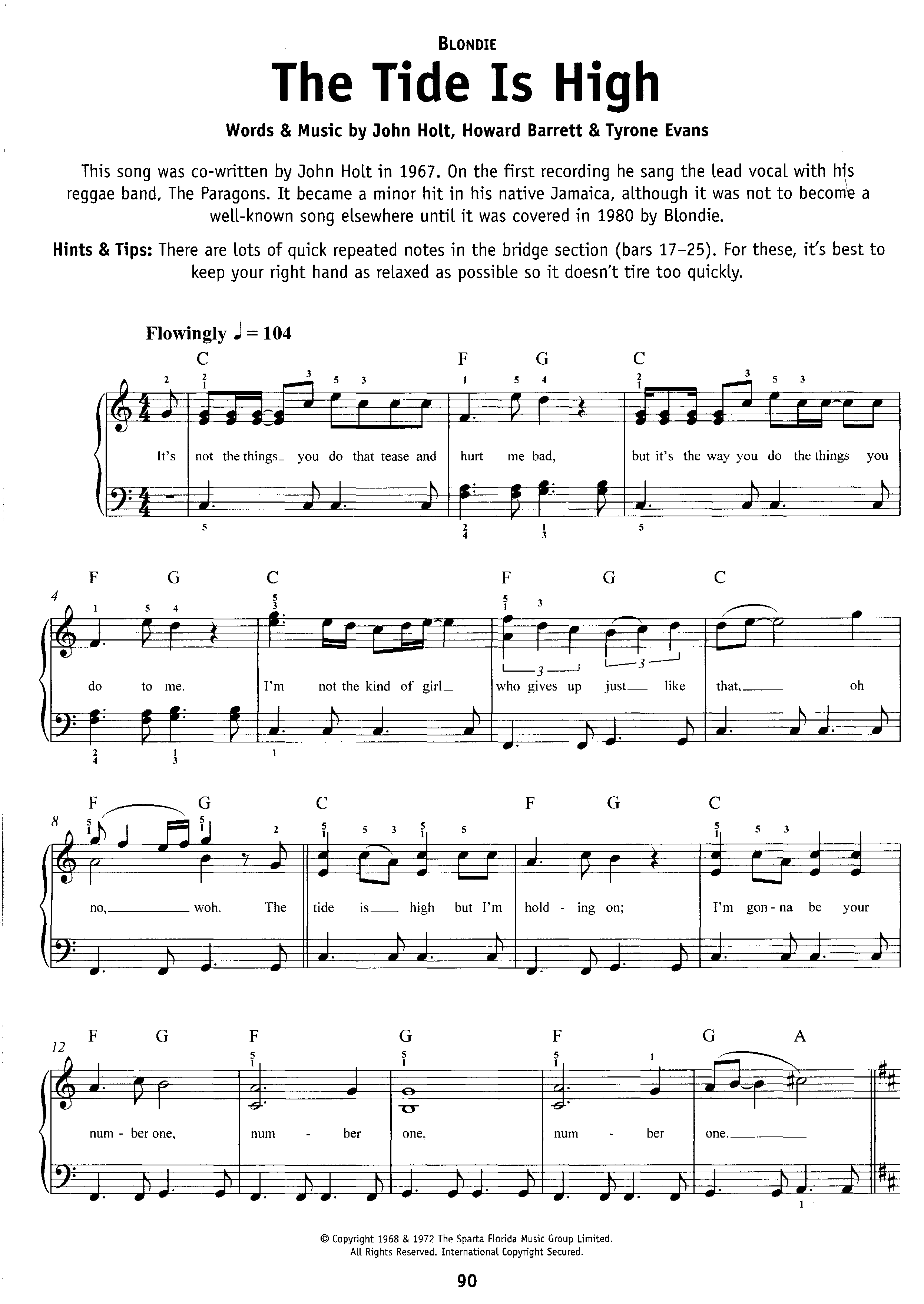 Blondie-The Tide Is High Sheet Music pdf, - Free Score Download ★