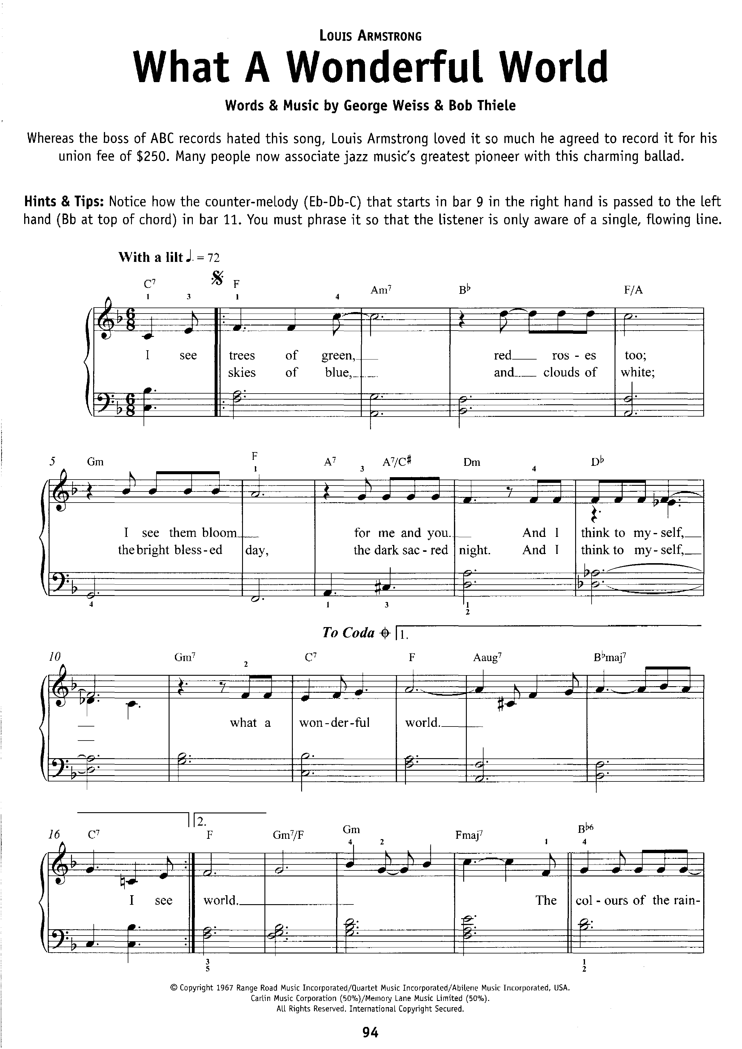 Louis Armstrong-What A Wonderful World Sheet Music pdf, - Free Score ...