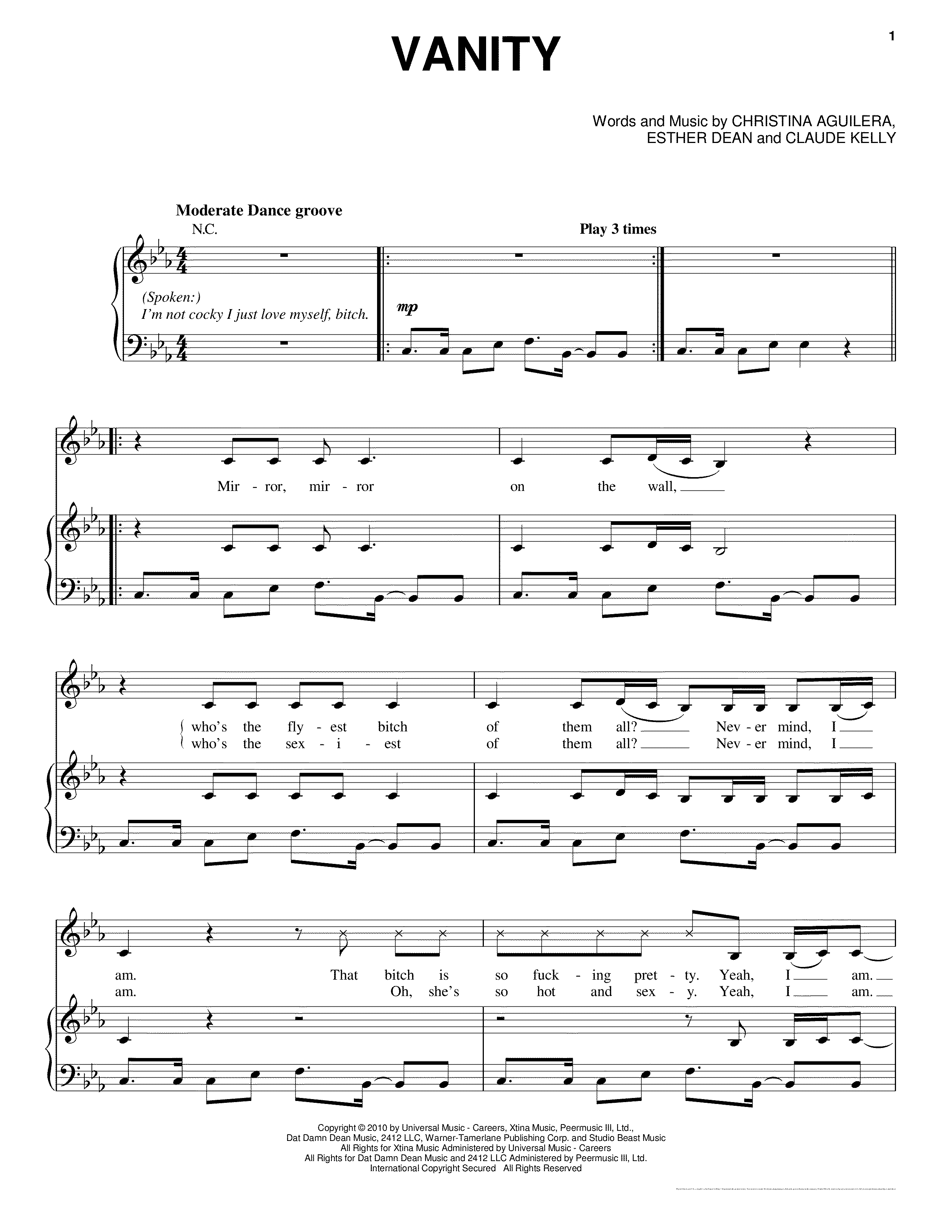 Christina Aguilera-Vanity Sheet Music pdf, - Free Score Download ★