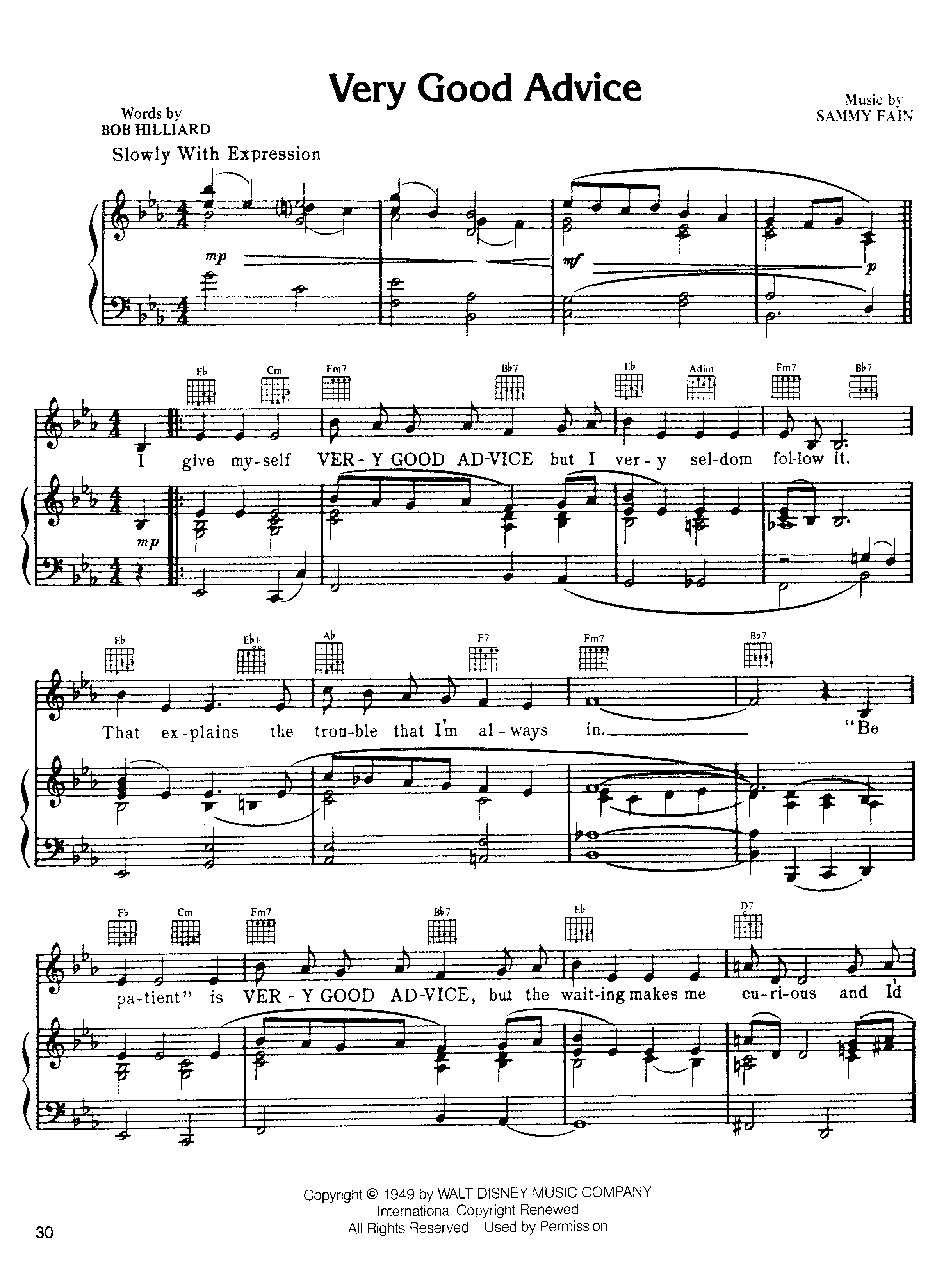 Alice In Wonderland-Very Good Advice 琴譜pdf-香港流行鋼琴協會琴譜下載 ★