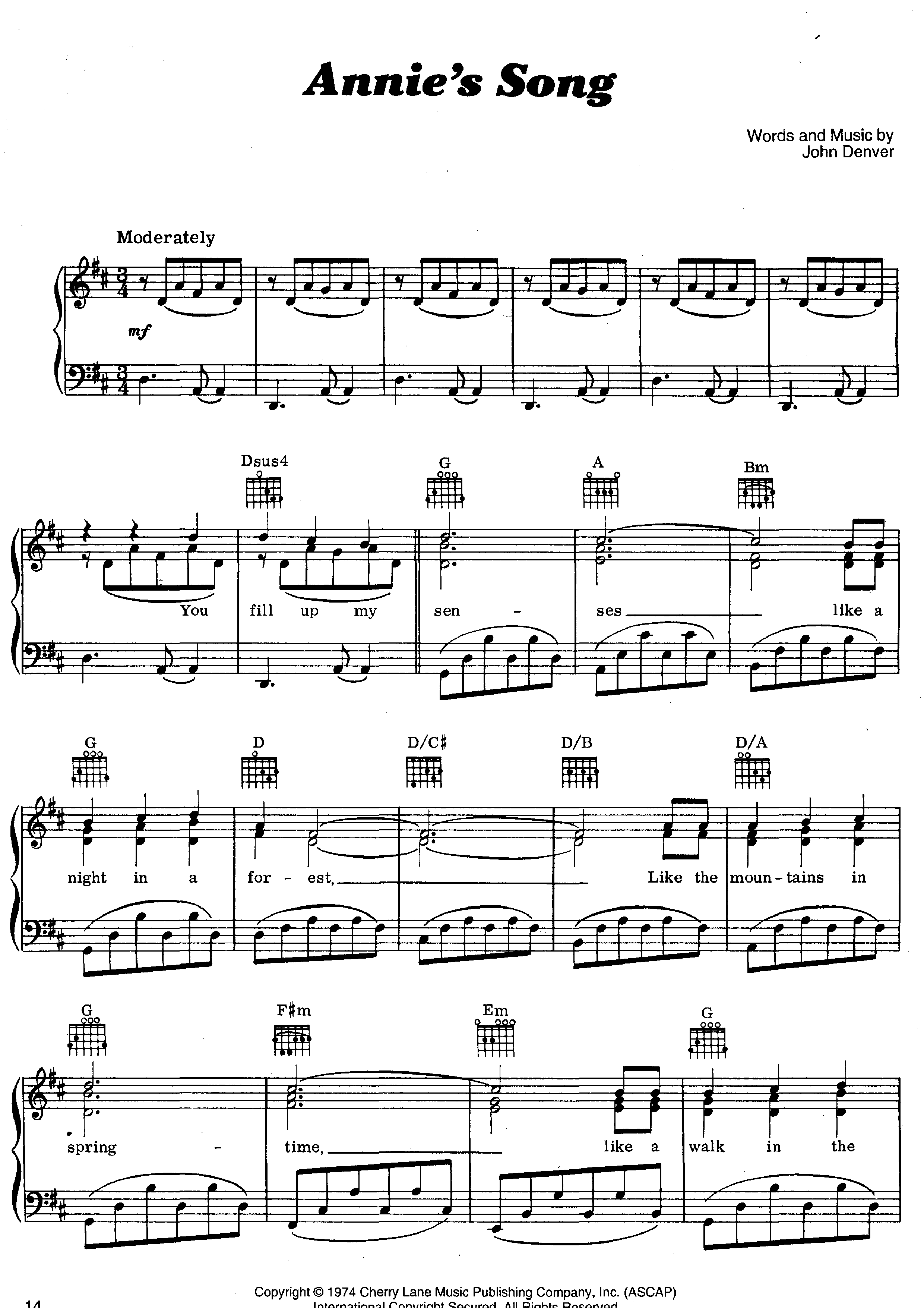 John Denver-Annie's Song Sheet Music pdf, - Free Score Download ★