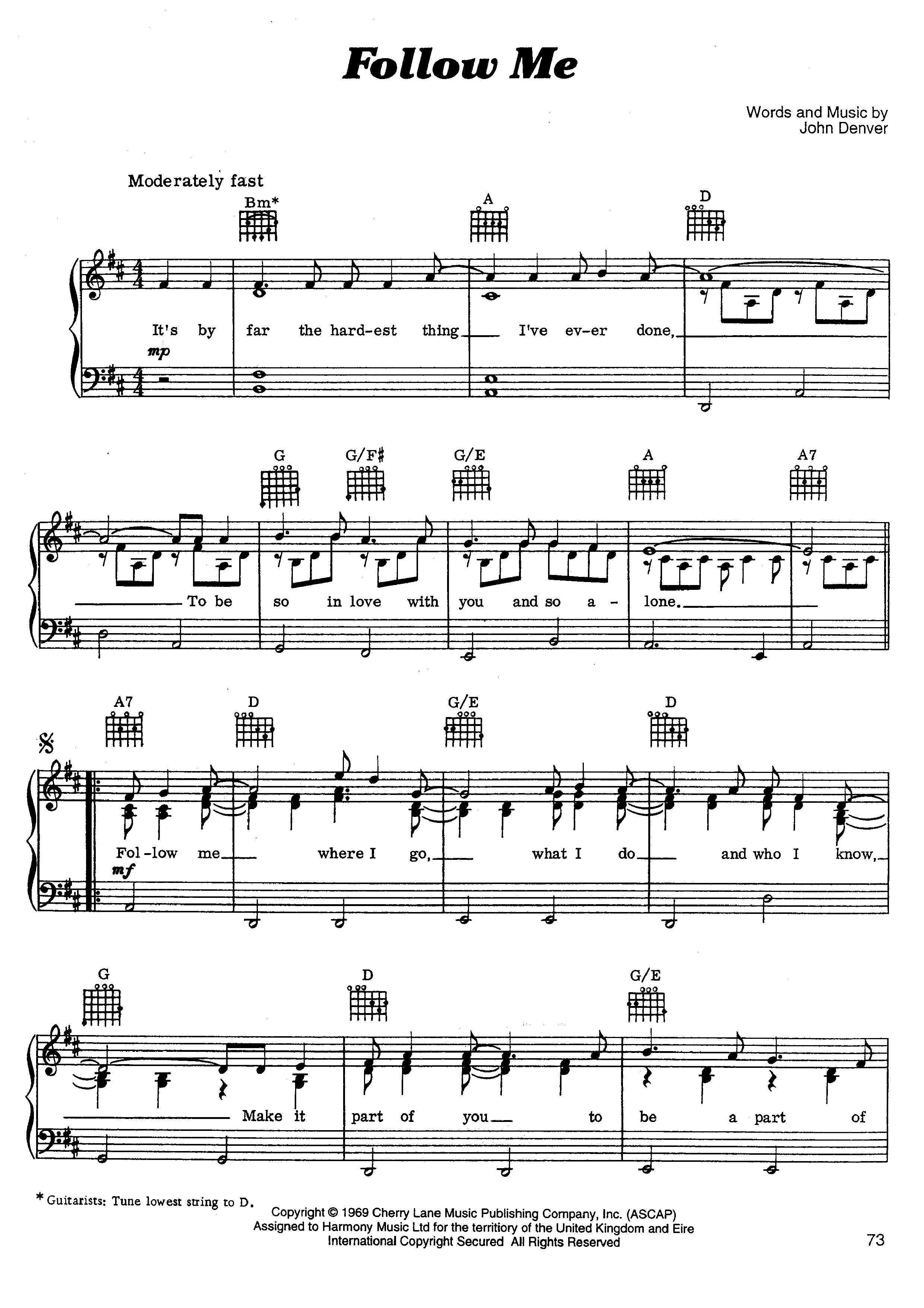 John Denver-Follow Me Sheet Music pdf, - Free Score Download ★